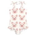 Cartoon Pig Pattern Girls' One-Piece Swimsuit Bowknot Tie Shoulder ...