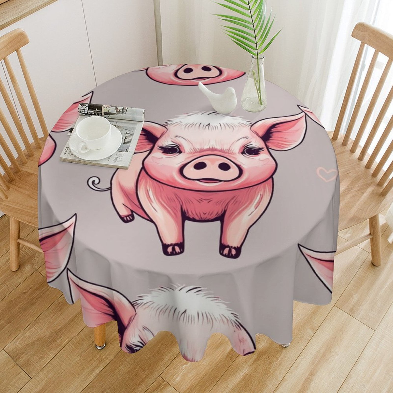 Cartoon Pig Polyester Round Waterproof Cover Table Decor Restaurant ...