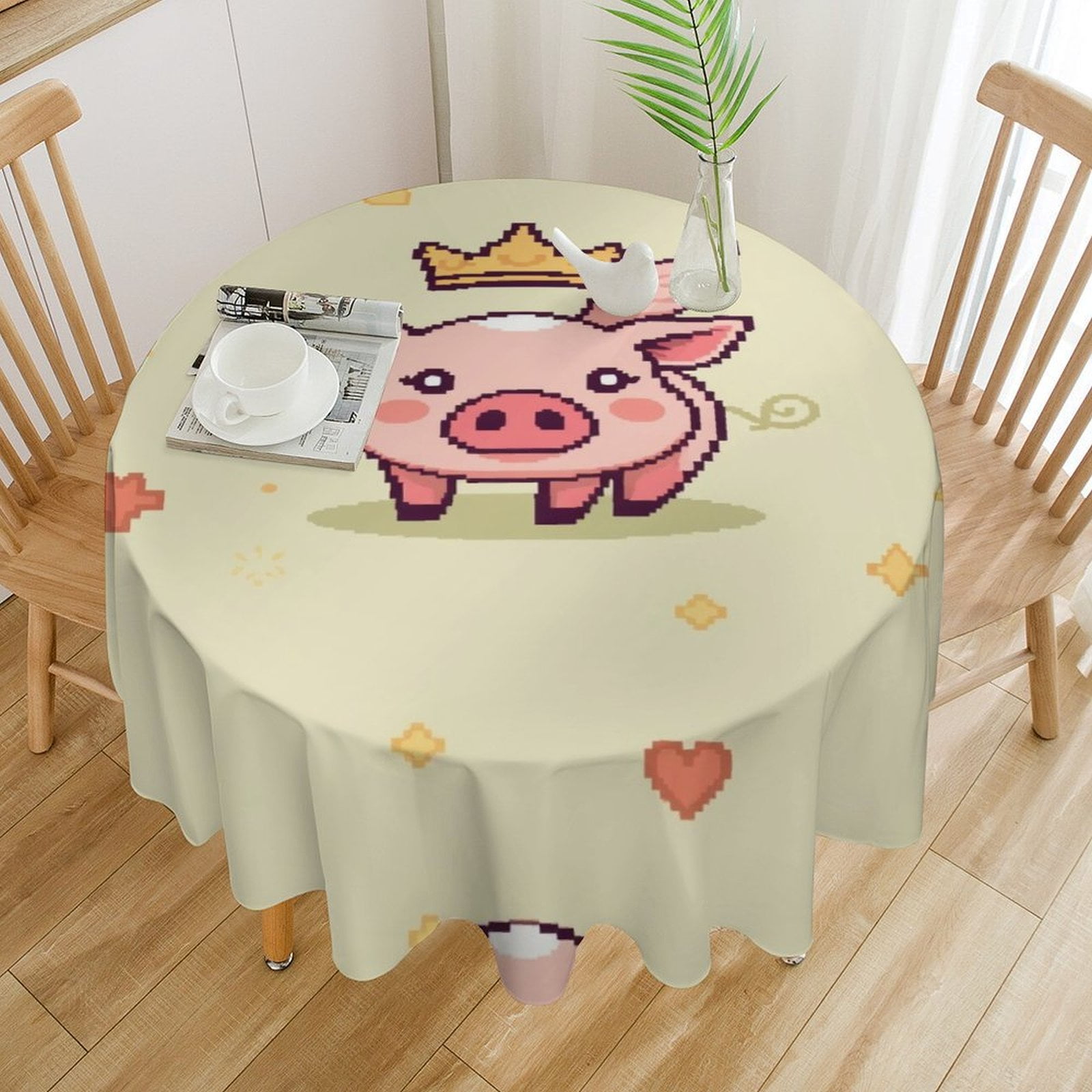 Cartoon Pig Polyester Round Waterproof Cover Table Decor Restaurant ...