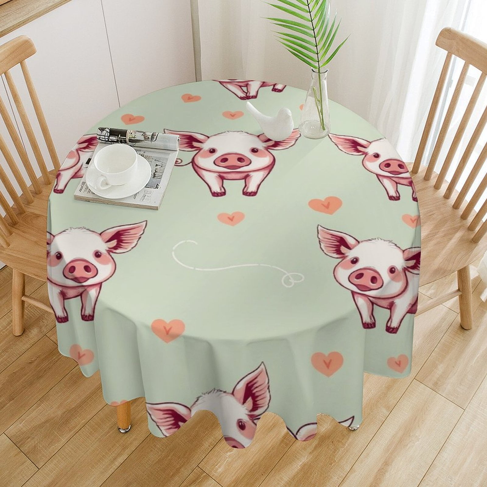 Cartoon Pig Polyester Round Waterproof Cover Table Decor Restaurant ...
