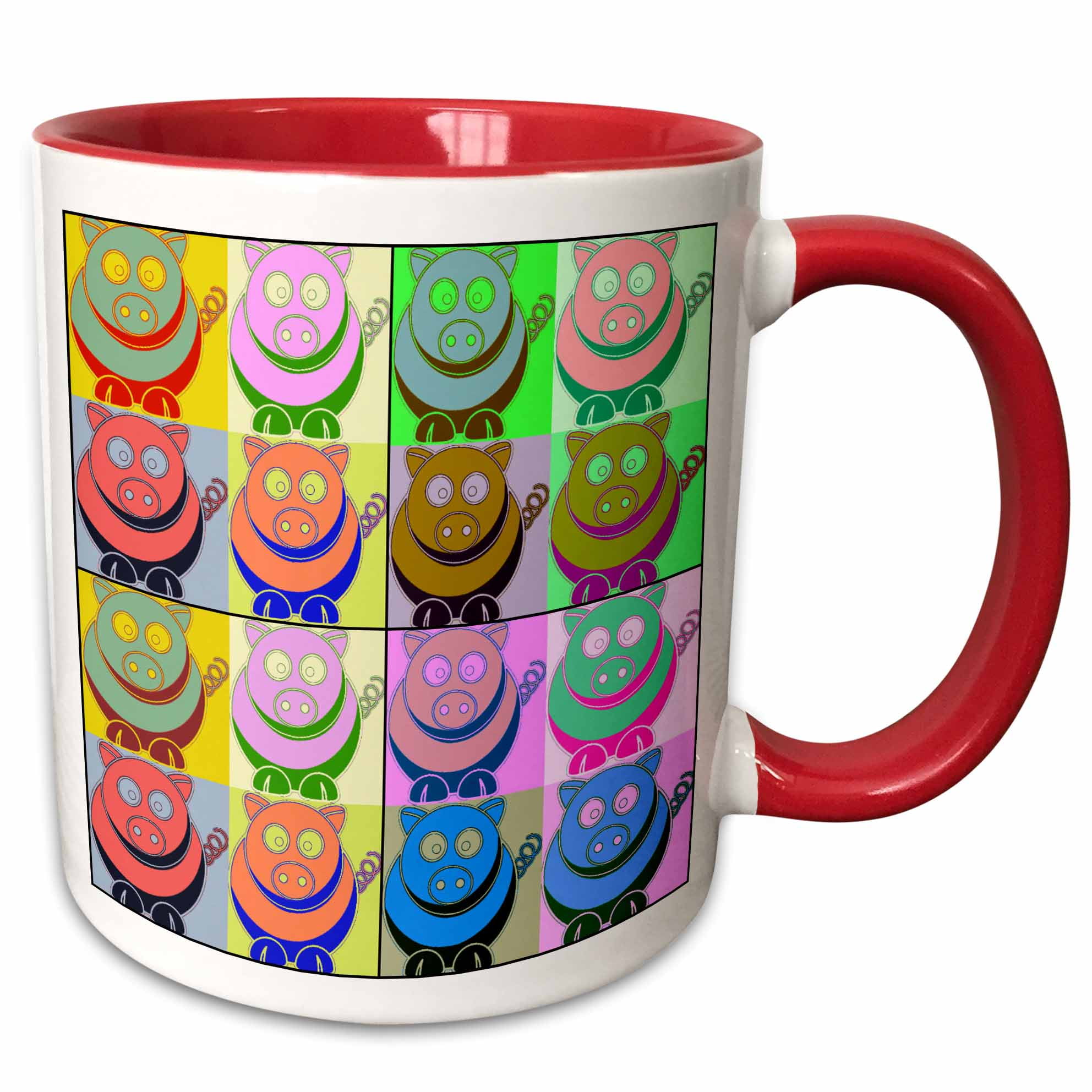 3drose, Cartoon Pig Pop Art, 15oz Two-tone Red Mug - Walmart.com