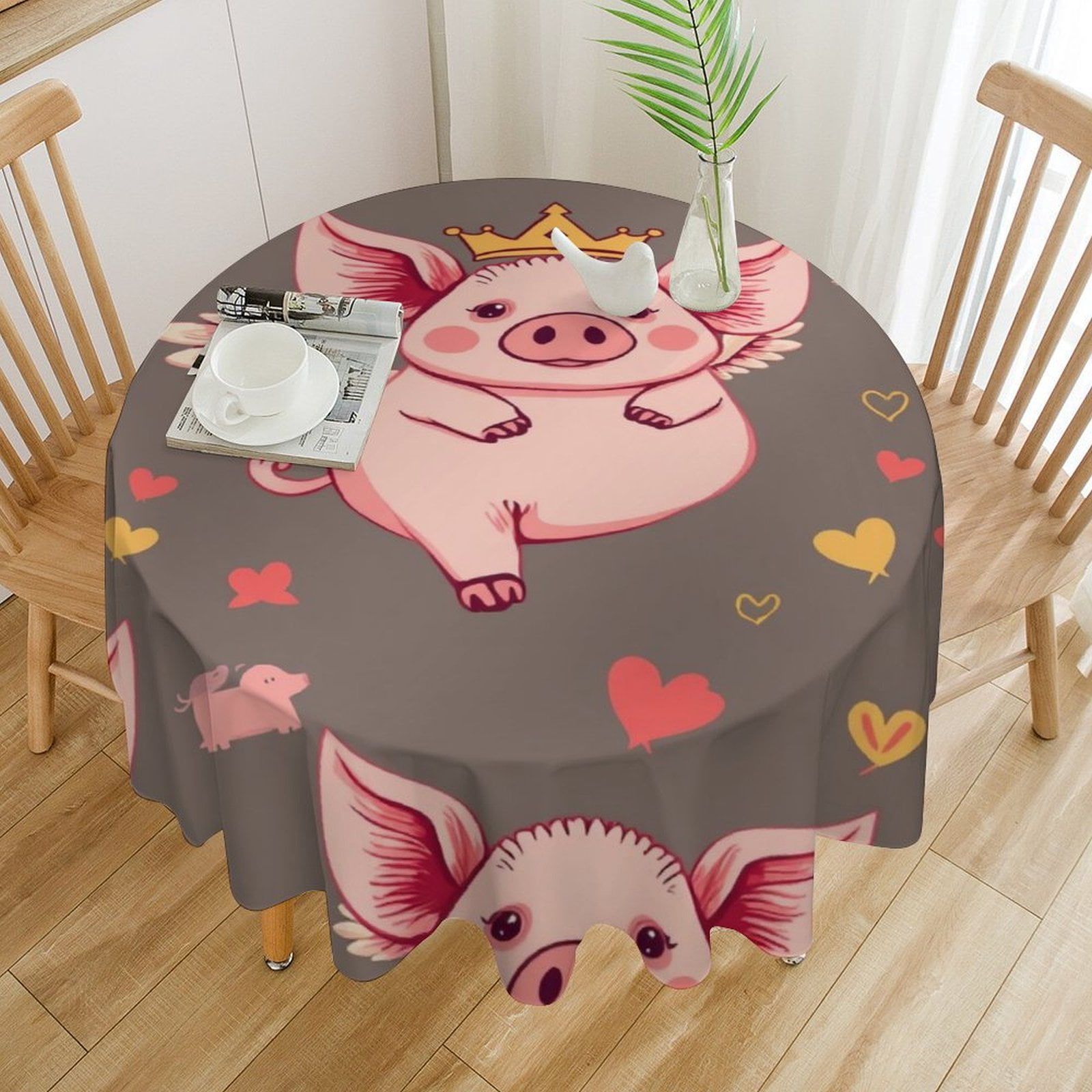 Cartoon Pig Round Polyester Tablelcoth Circular Table Cover,Multi ...