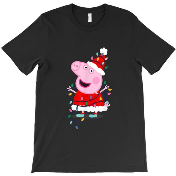 Cartoon Pig With Christmas Lights Funny Holiday Graphic H25922 T-Shirt ...