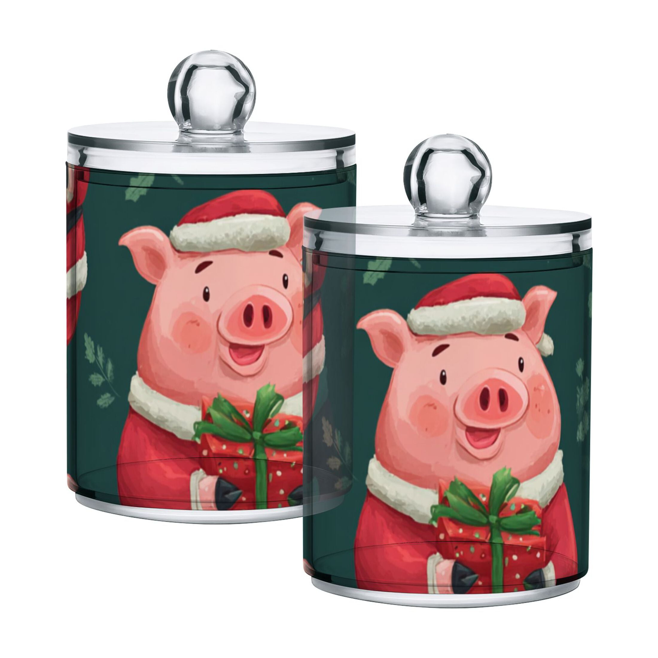 Cartoon Pig with Christmas Gift Translucent Plastic Cans Storage ...