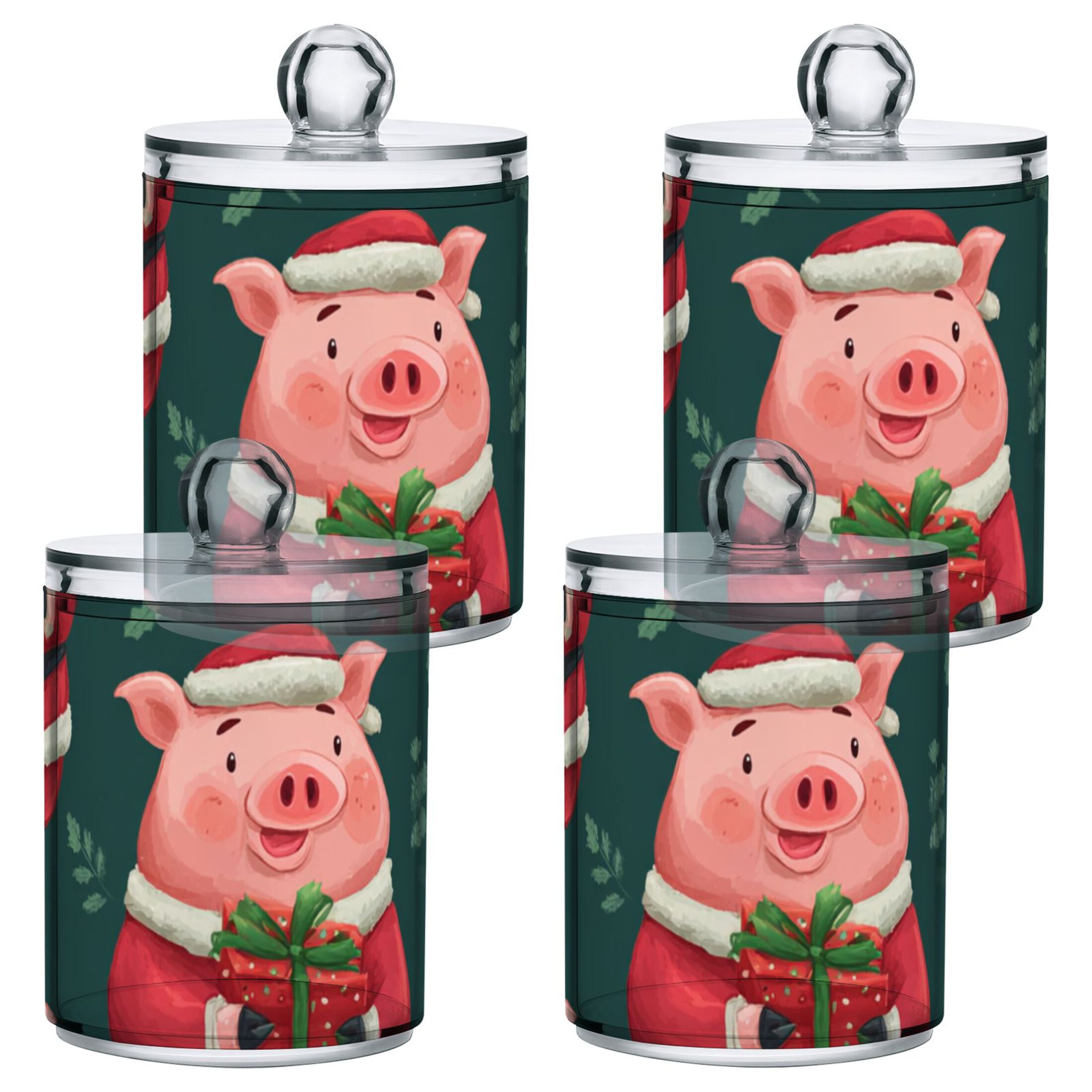 Cartoon Pig with Christmas Gift Translucent Plastic Cans Storage ...