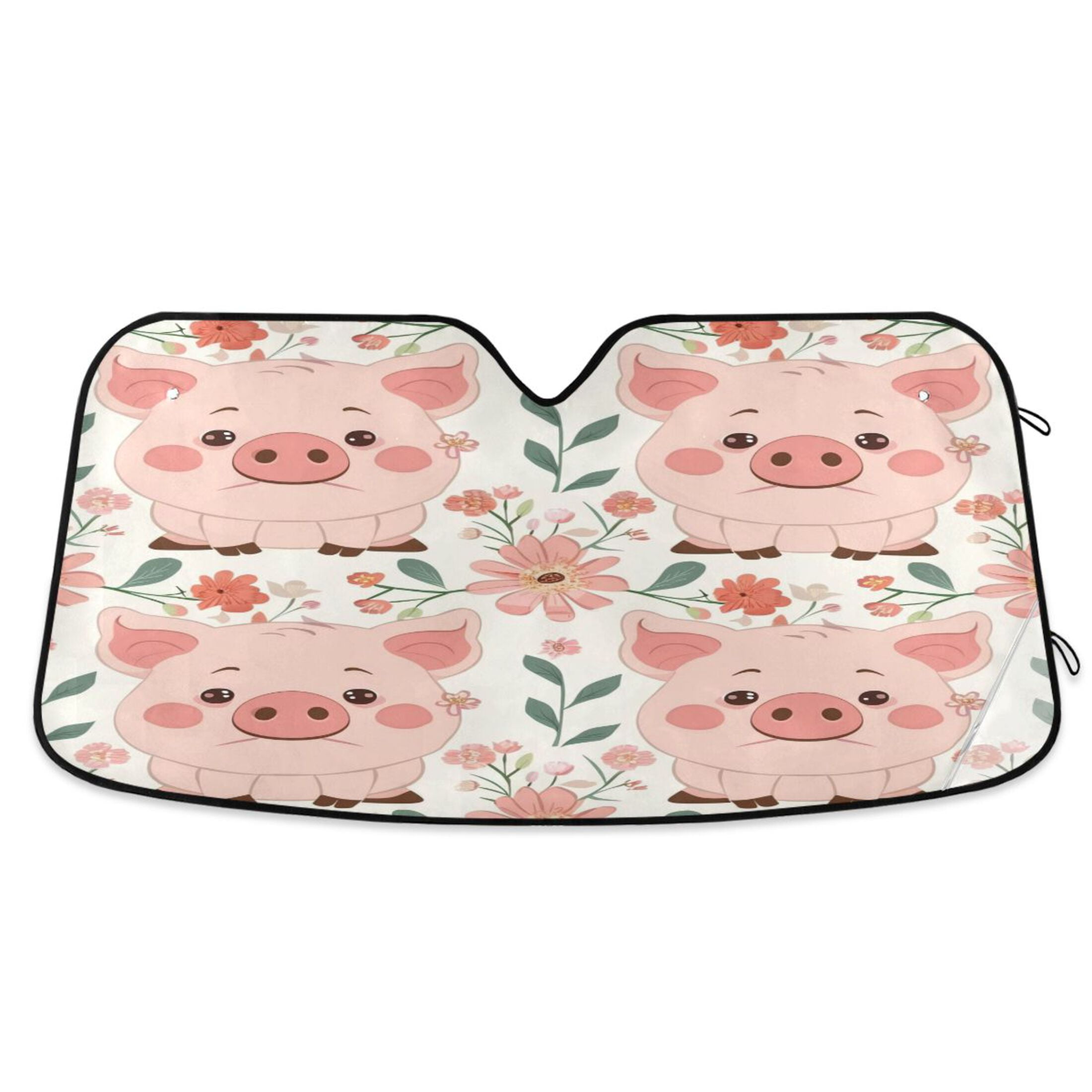 Cartoon Pig with Flower Car Windshield Sun Shade Foldable Car Front ...