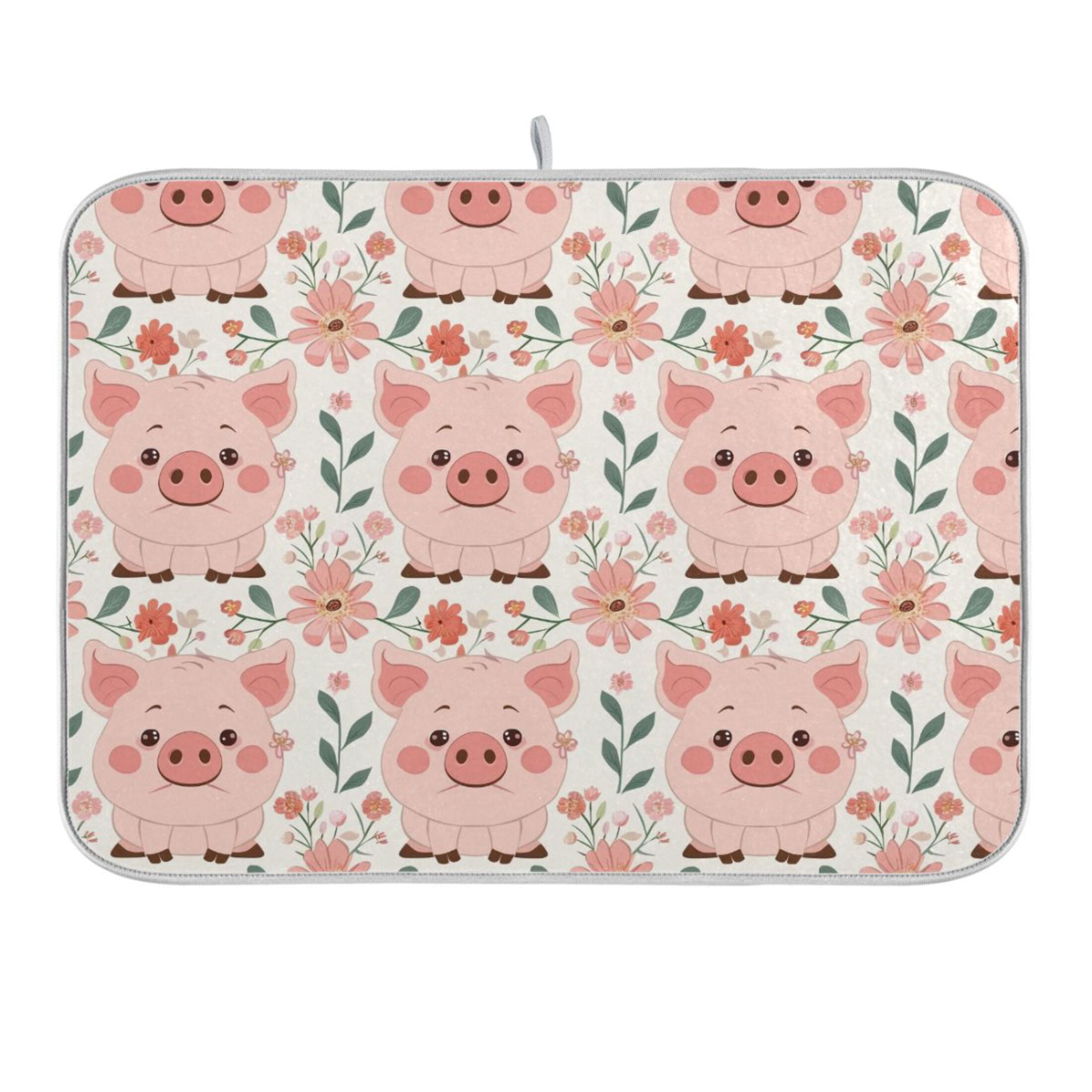 Cartoon Pig with Flower Dish Drying Mat 16x18 Absorbent Microfiber ...