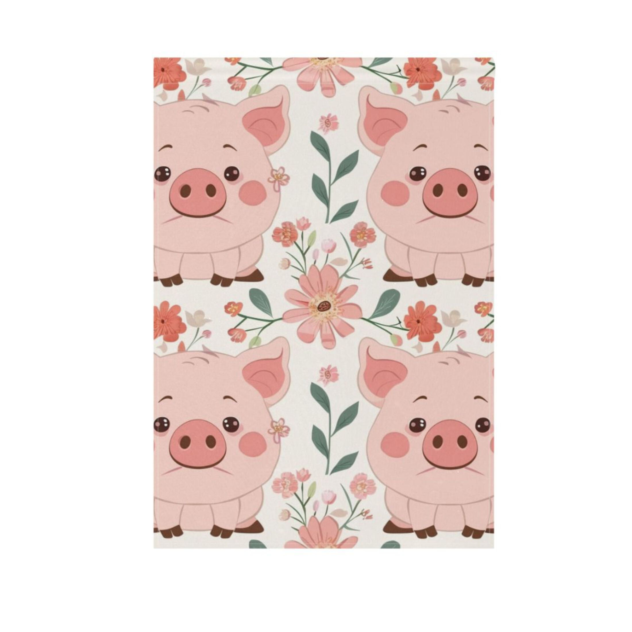 Cartoon Pig with Flower Garden Flag 28X40 Double Sided Yard Flags for ...