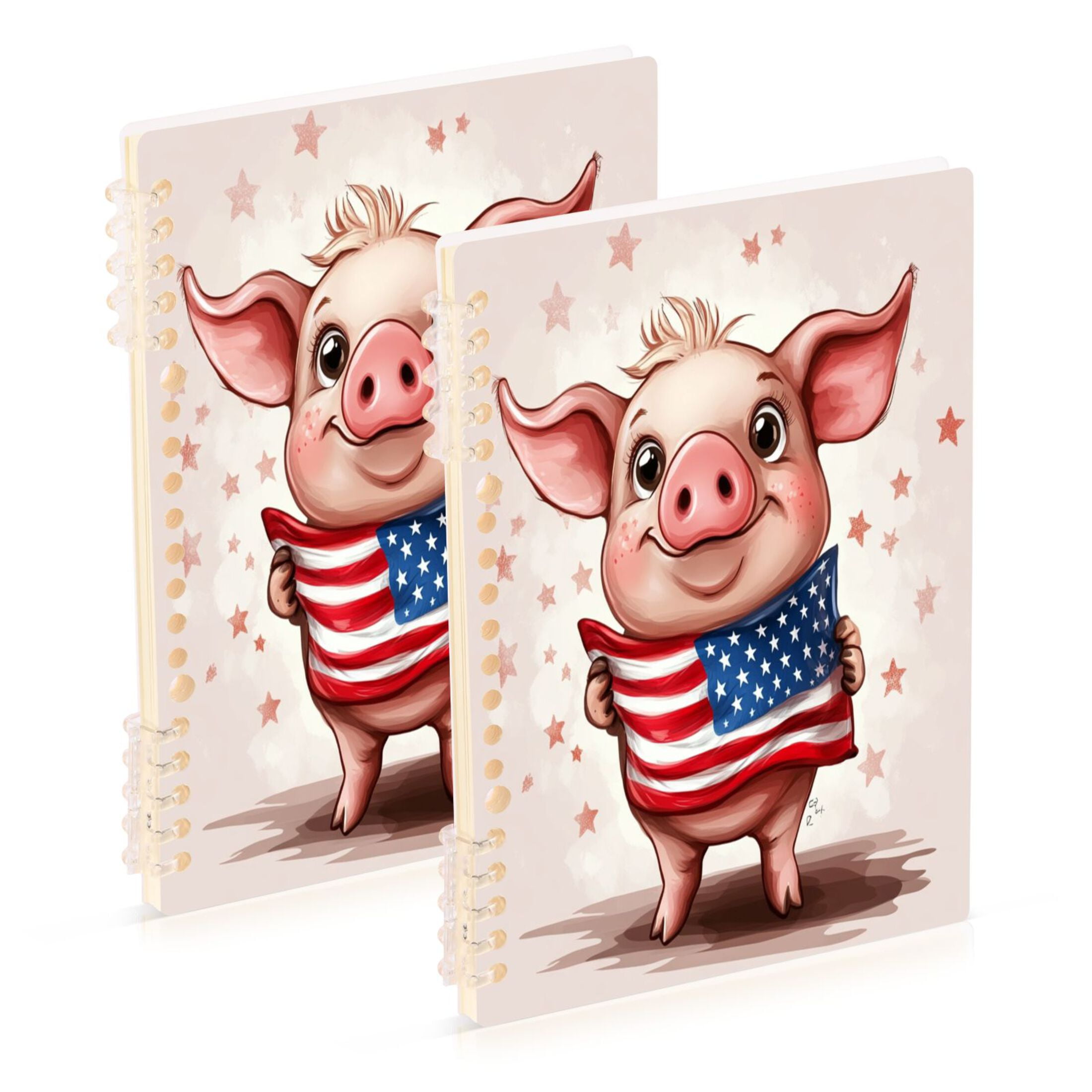 Cartoon Pig with Usa Flag Notebooks 2 Pcs 1-subject Journal 60 Sheets ...