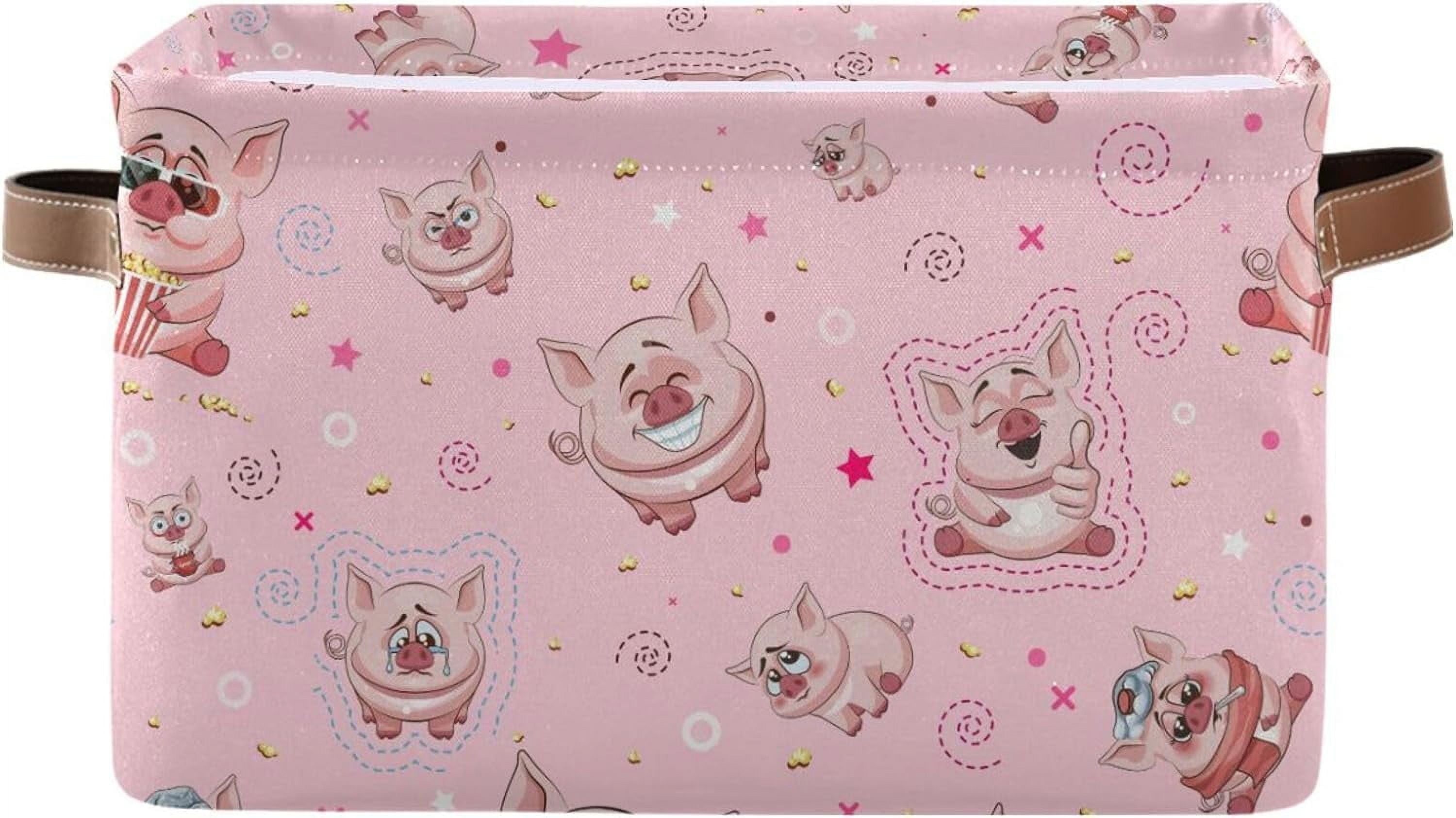Cartoon Piglets Storage Basket, Durable Canvas Organizer With Handles ...