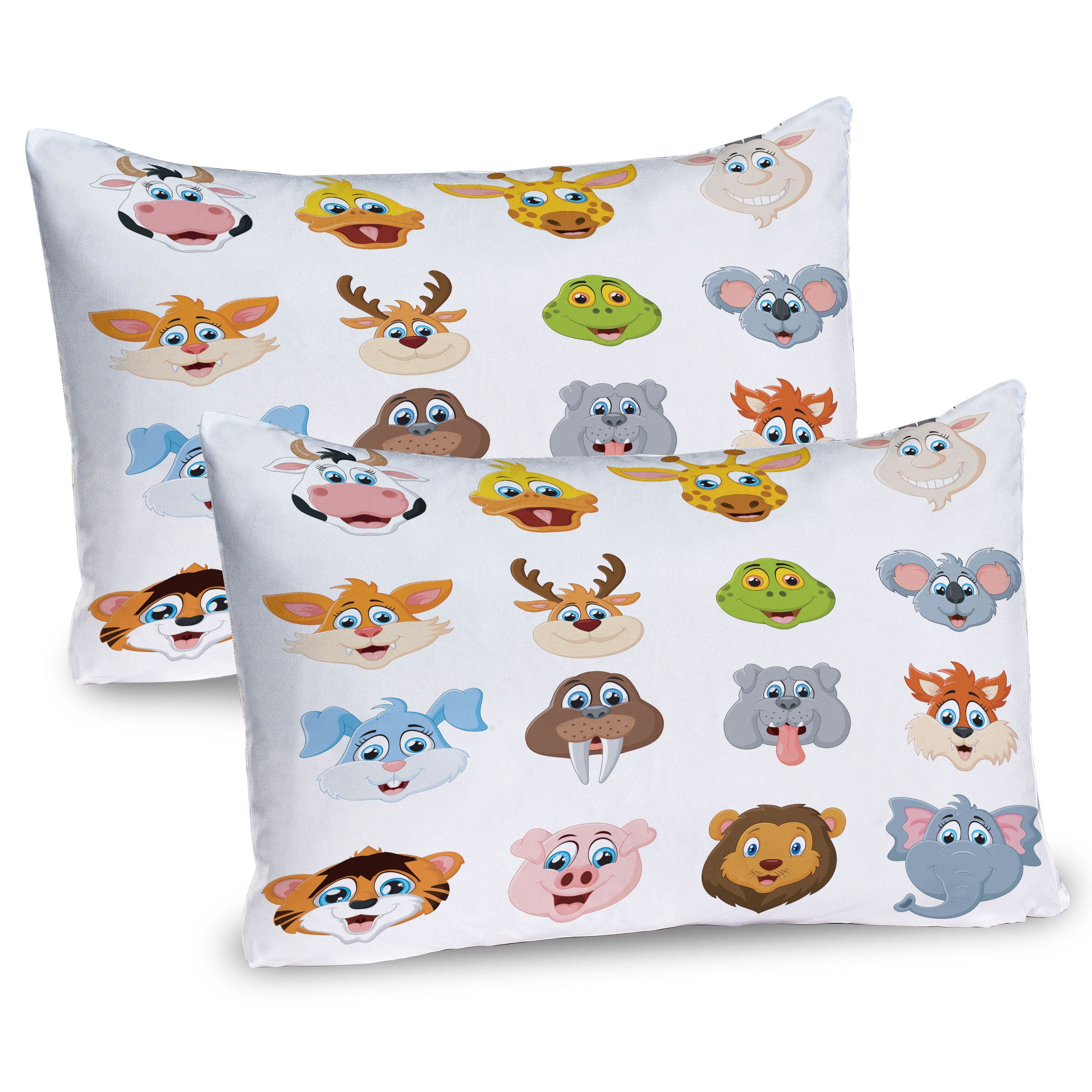 Cartoon Pillow Sham Set of 2, Comic Design of Composition of Smiling ...