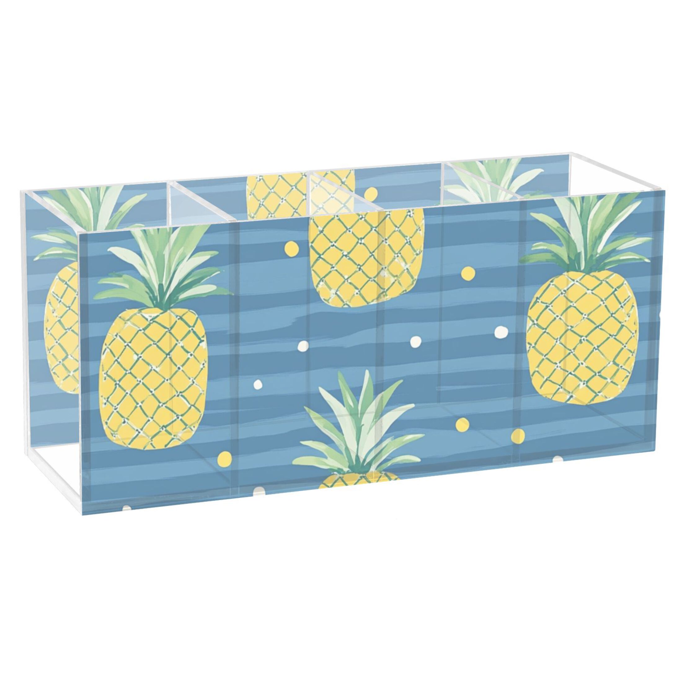 Cartoon Pineapple Polka Dots Stripes Acrylic Pencil Holder Makeup Brush ...