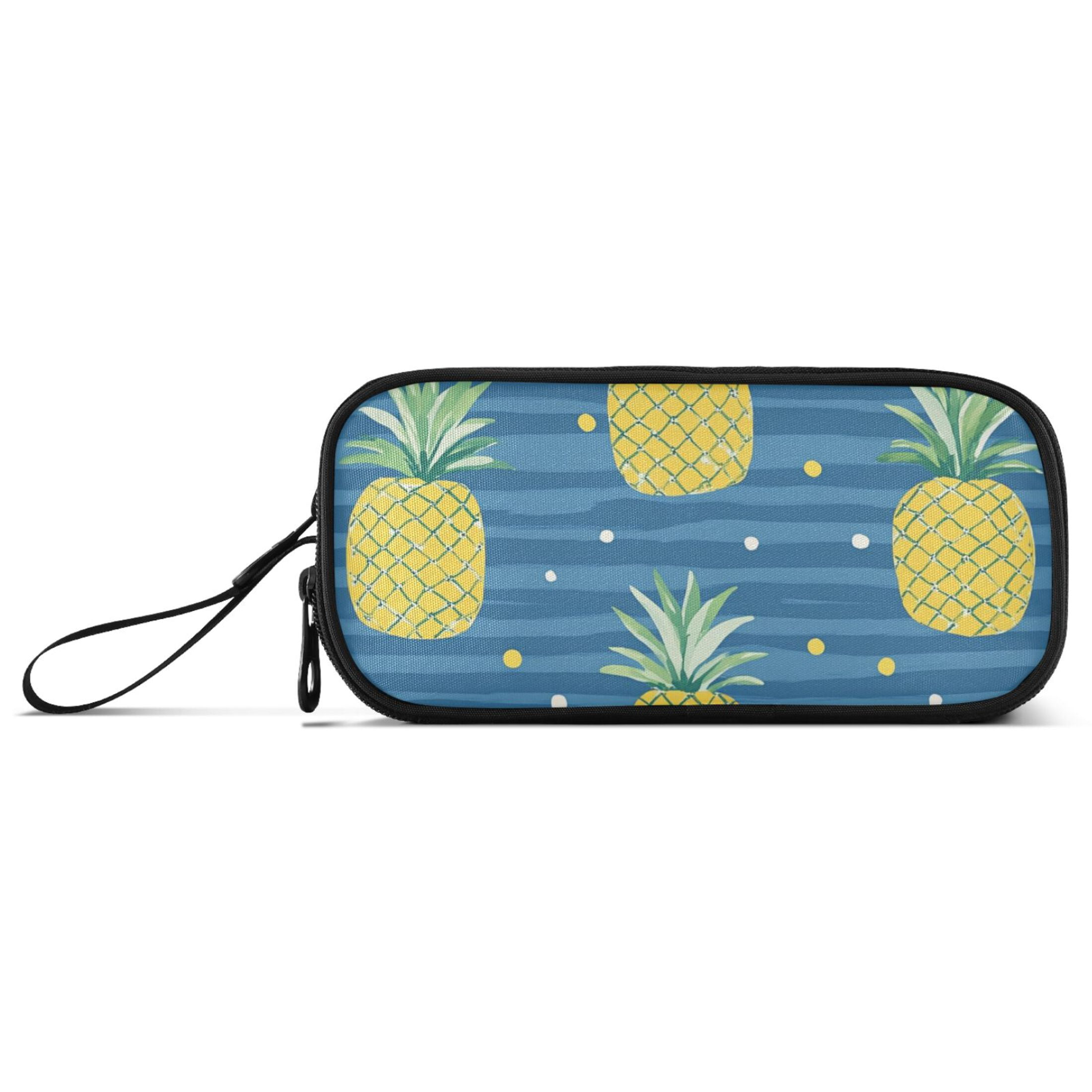 Cartoon Pineapple Polka Dots Stripes Pencil Case Stationary Holder Pen ...