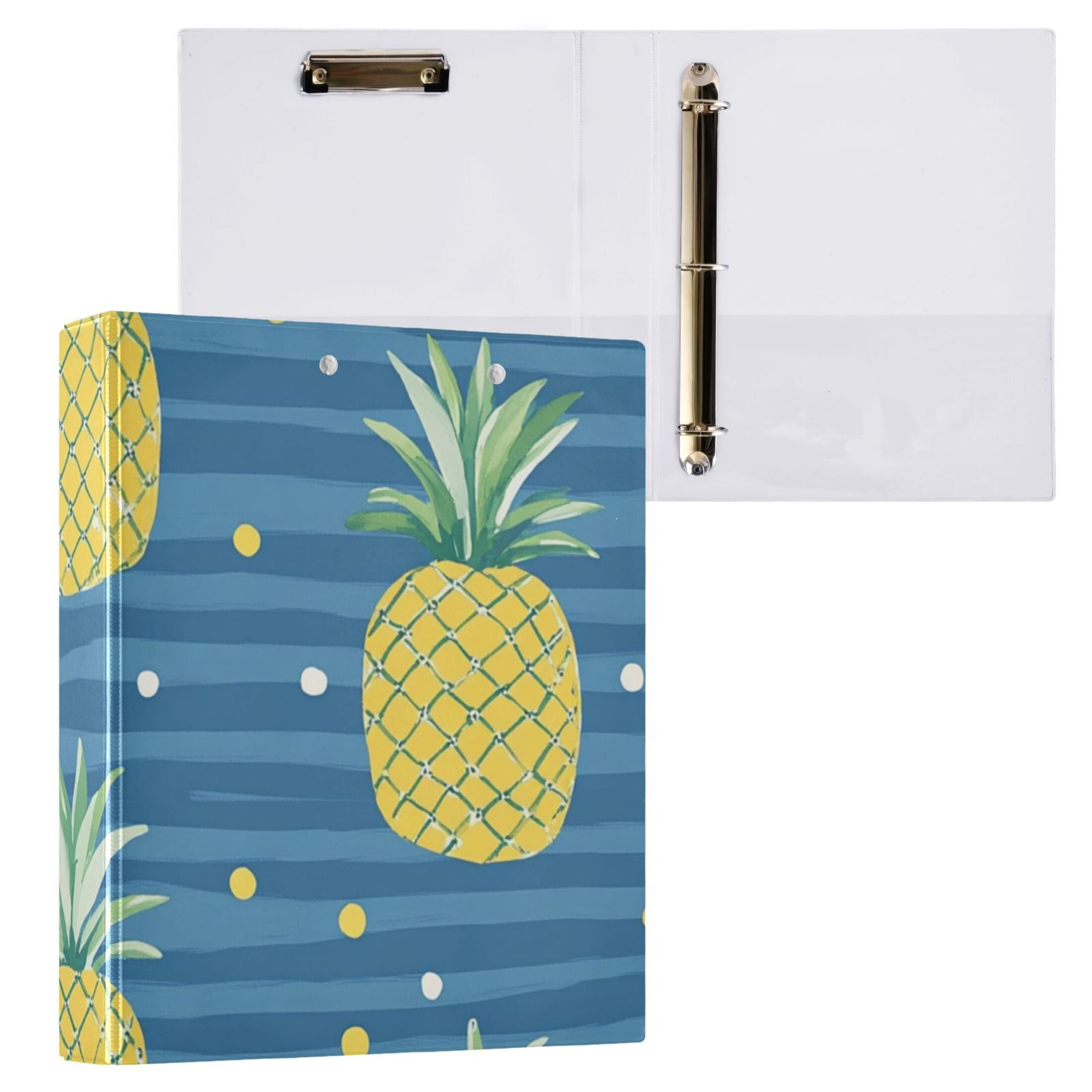 Cartoon Pineapple Polka Dots Stripes Round Ring Binder 3 Rings 1.5 ...
