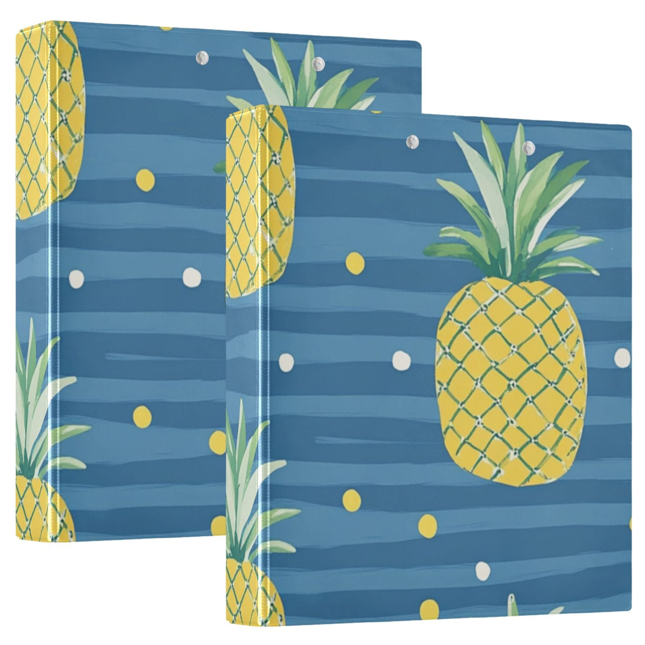 Cartoon Pineapple Polka Dots Stripes Round Ring Binder 3 Rings 1.5 ...
