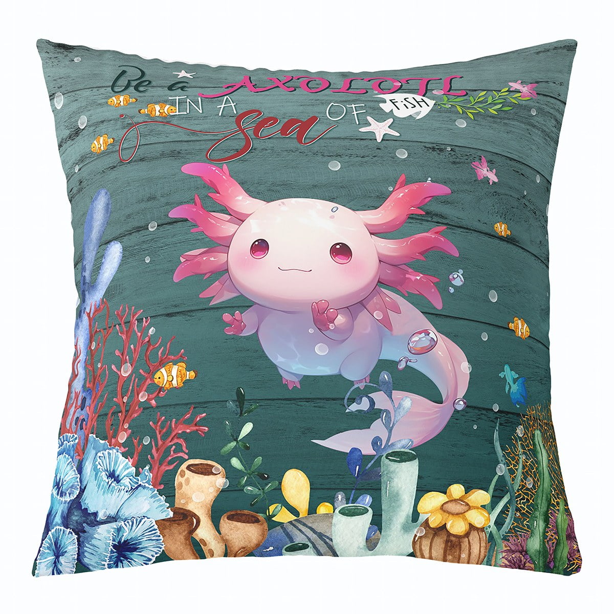 Cartoon Pink Axolotl Throw Pillow Cover For Kids Boys Girls Retro ...