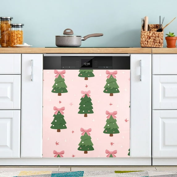 Cartoon Pink Bows on Christmas Tree Top Dishwasher Magnet Refrigerator ...