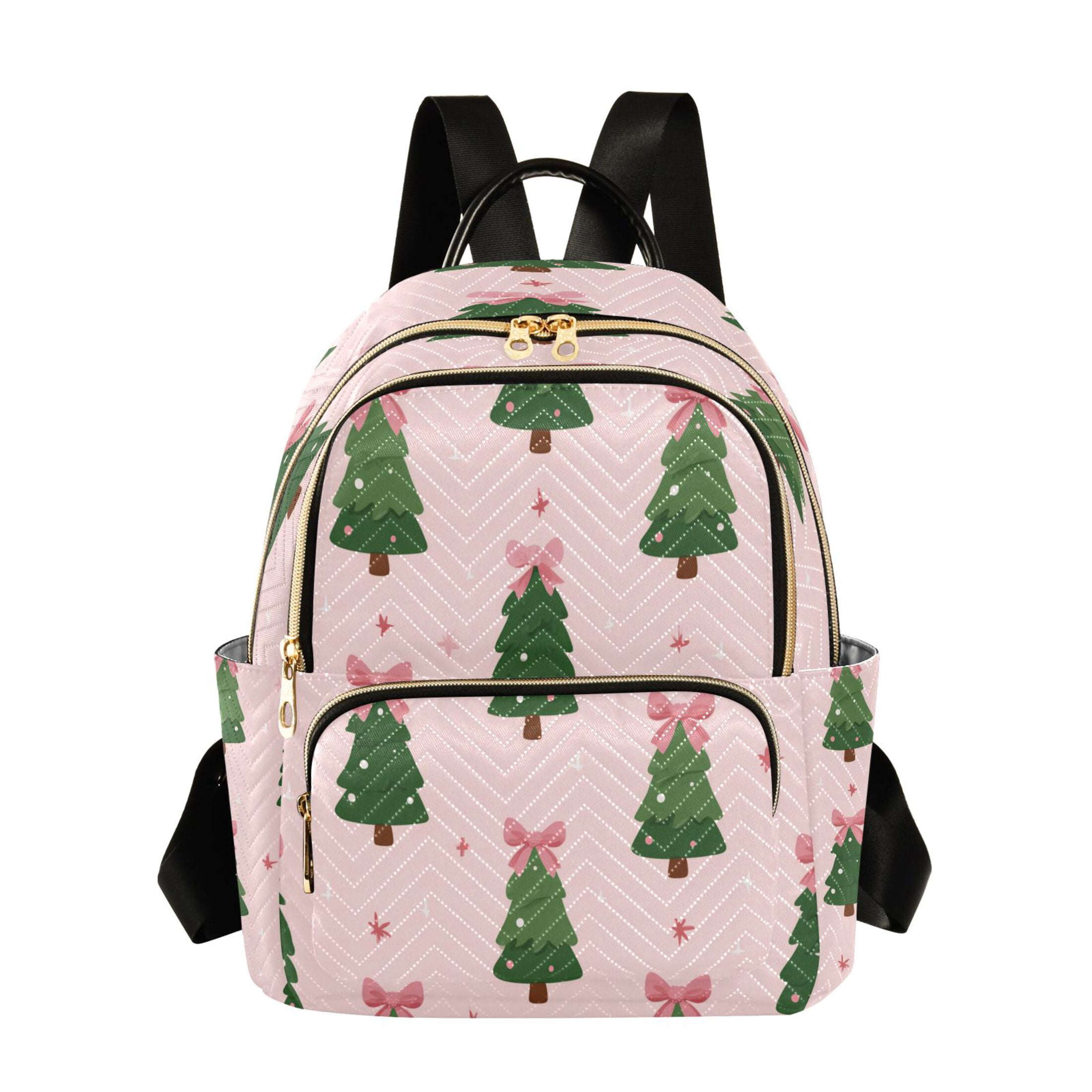 Cartoon Pink Bows on Christmas Tree Top Quilted Backpack Fashion ...