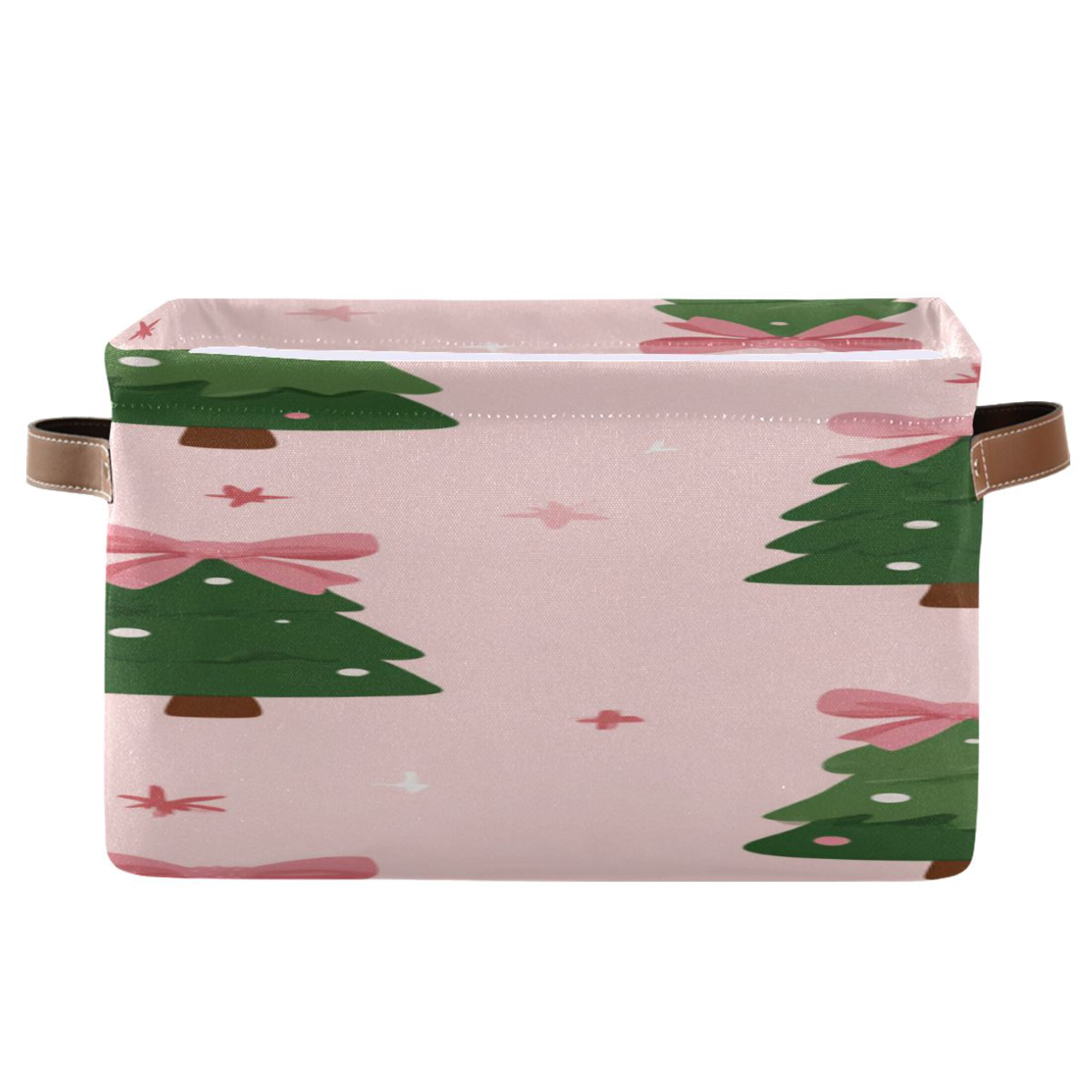 Cartoon Pink Bows on Christmas Tree Top Square Storage Bins with ...