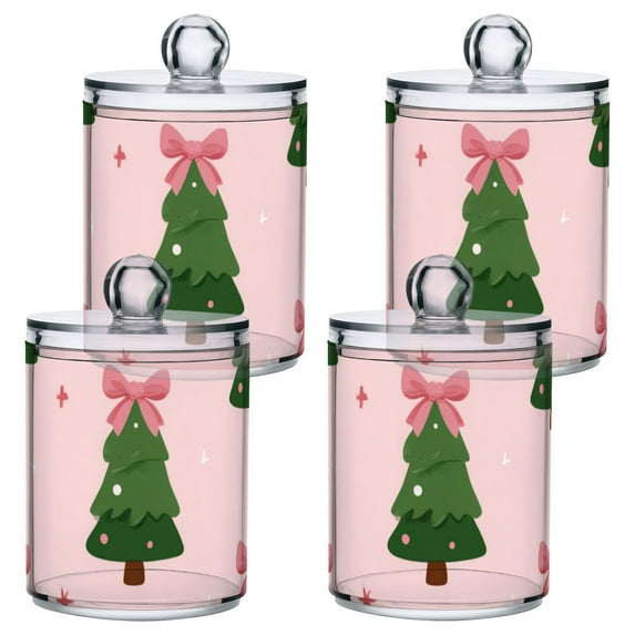 Cartoon Pink Bows on Christmas Tree Top Translucent Plastic Cans ...