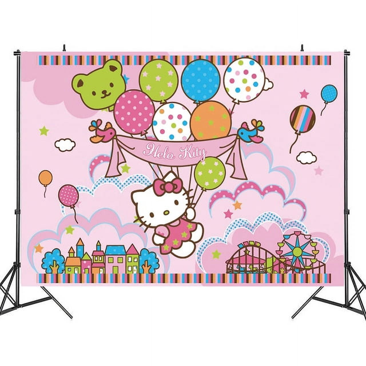 Cartoon Pink Cat Backdrop Birthday Decoration Customize Hello Party ...