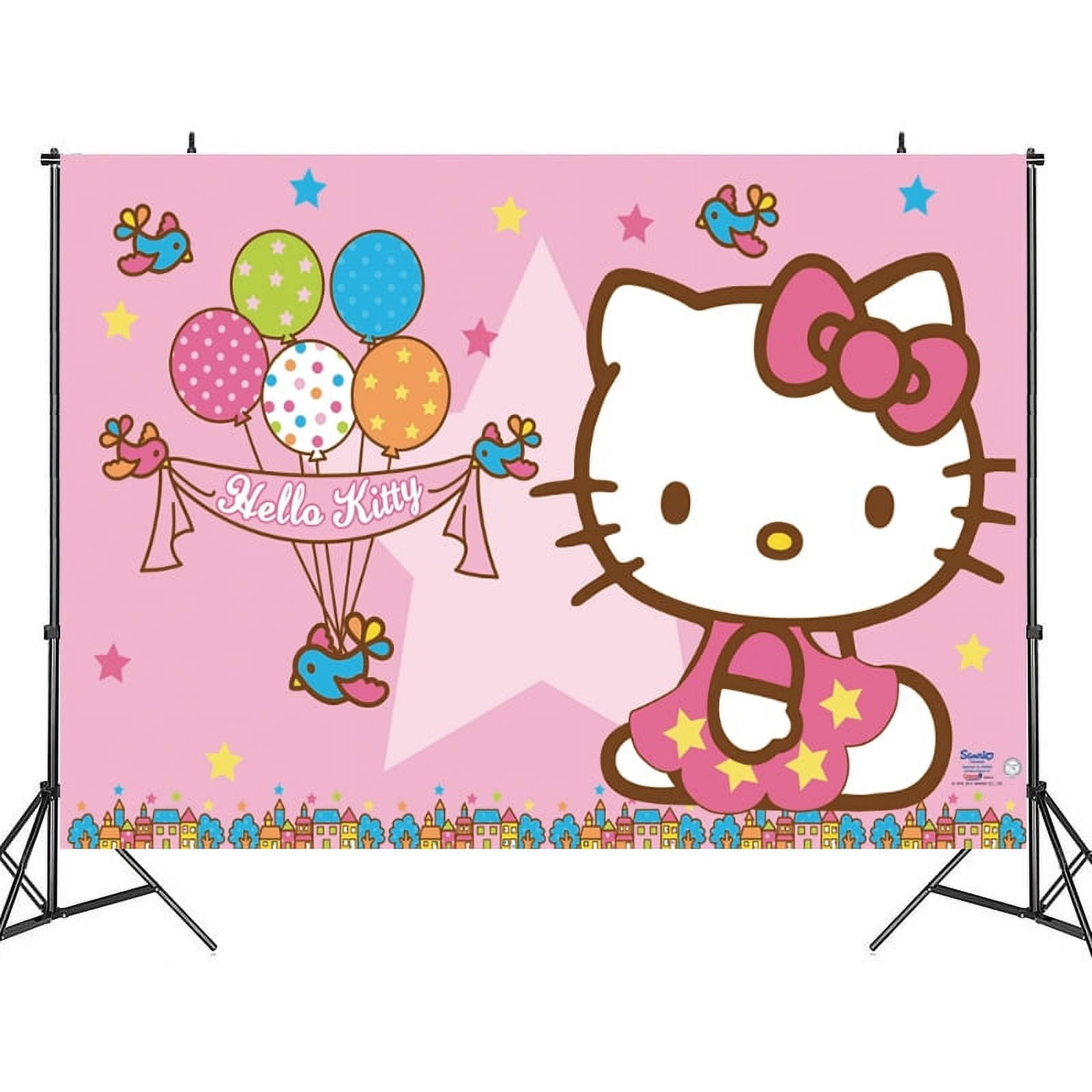 Cartoon Pink Cat Backdrop Birthday Decoration Customize Hello Party ...