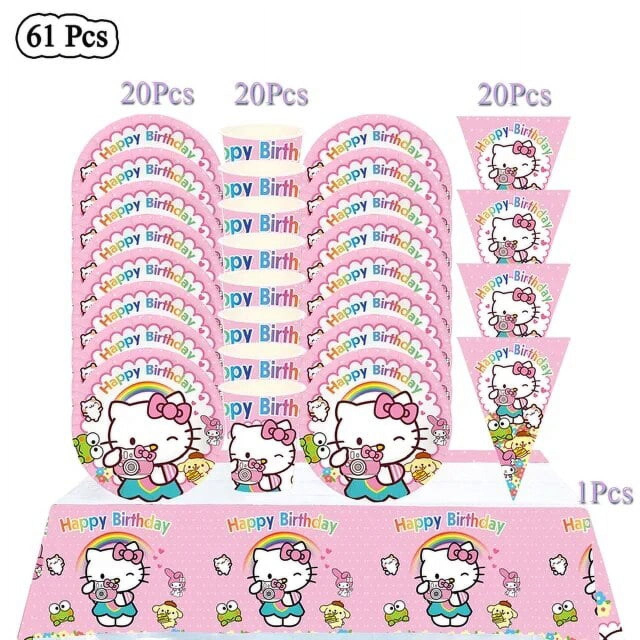 Cartoon Pink Cat Disposable Tableware Birthday Decor Hello Party ...