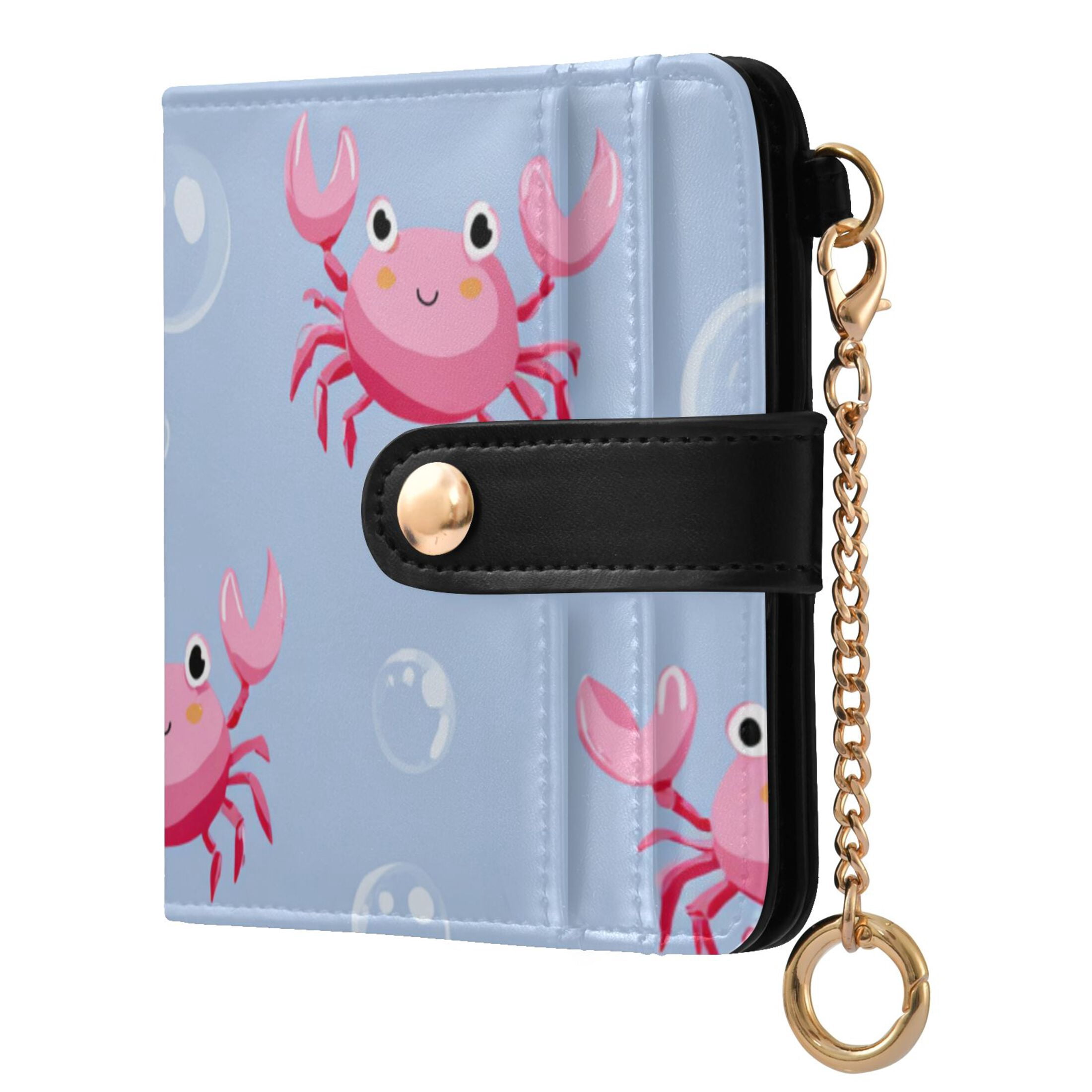Cartoon Pink Crabs Bubbles Women's Wallet PU Leather Card Cases RFID ...