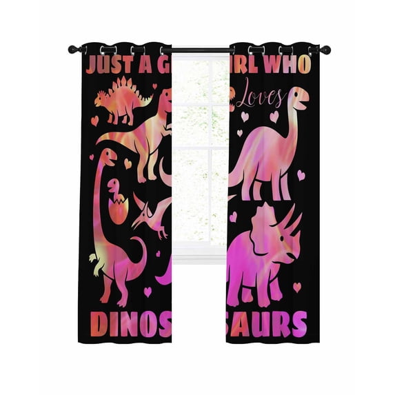 Cartoon Pink Dinosaurs Blackout Curtains 84 Inch Length Just A Girl Who ...