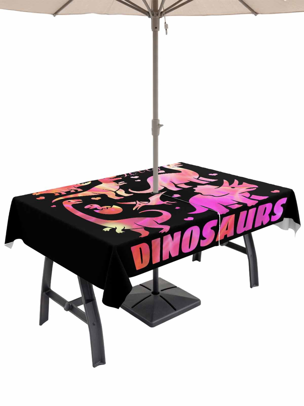 Cartoon Pink Dinosaurs Rectangle Outdoor Tablecloth with Umbrella Hole ...