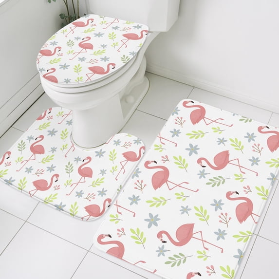 Cartoon Pink Flamingo Bathroom Rugs Set Animal Boho Tropical Floral ...