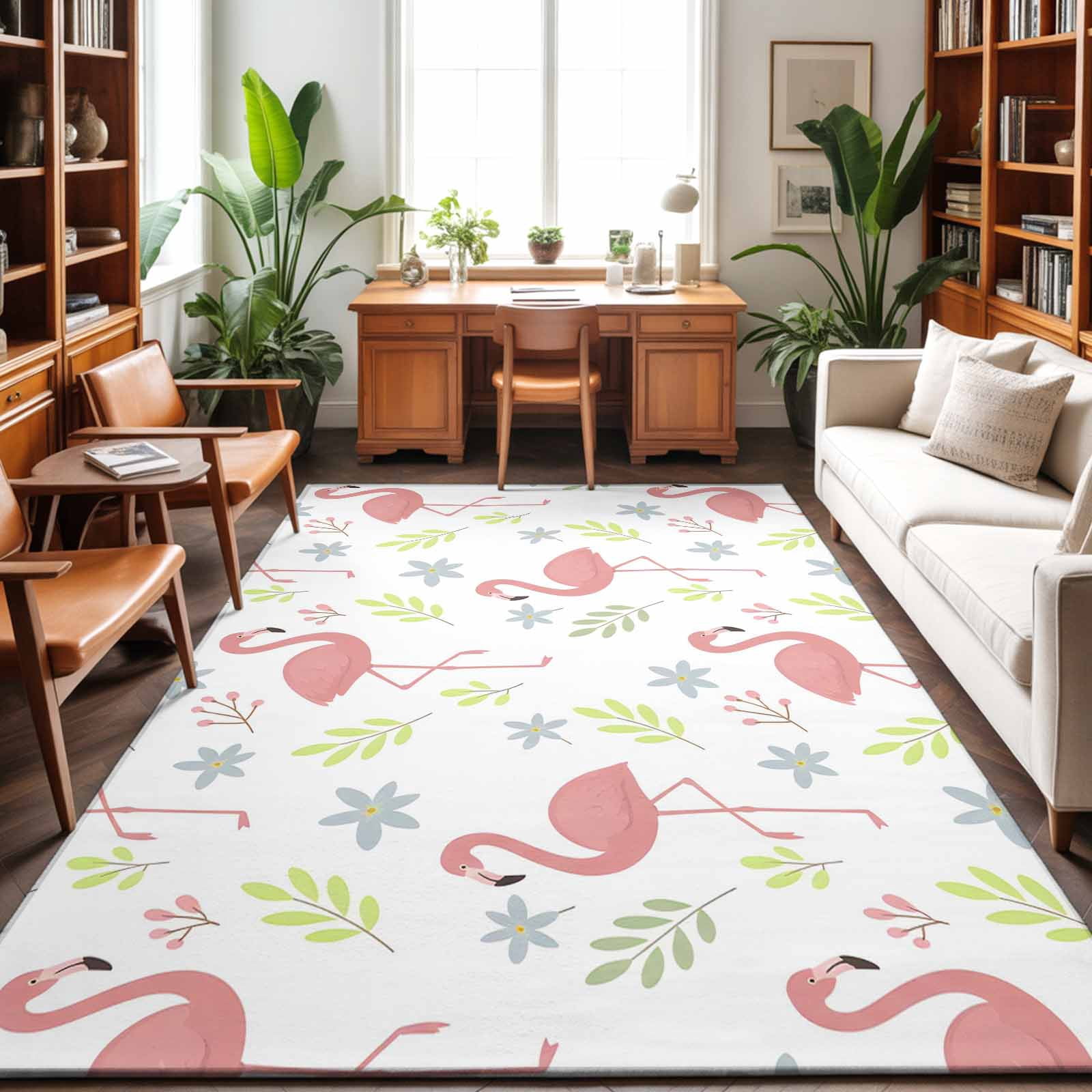 Cartoon Pink Flamingo Washable Area Rug 6 x 9 ft Animal Boho Tropical ...