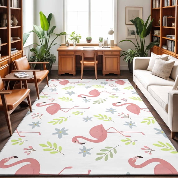 Cartoon Pink Flamingo Washable Area Rug 6 x 9 ft Animal Boho Tropical ...