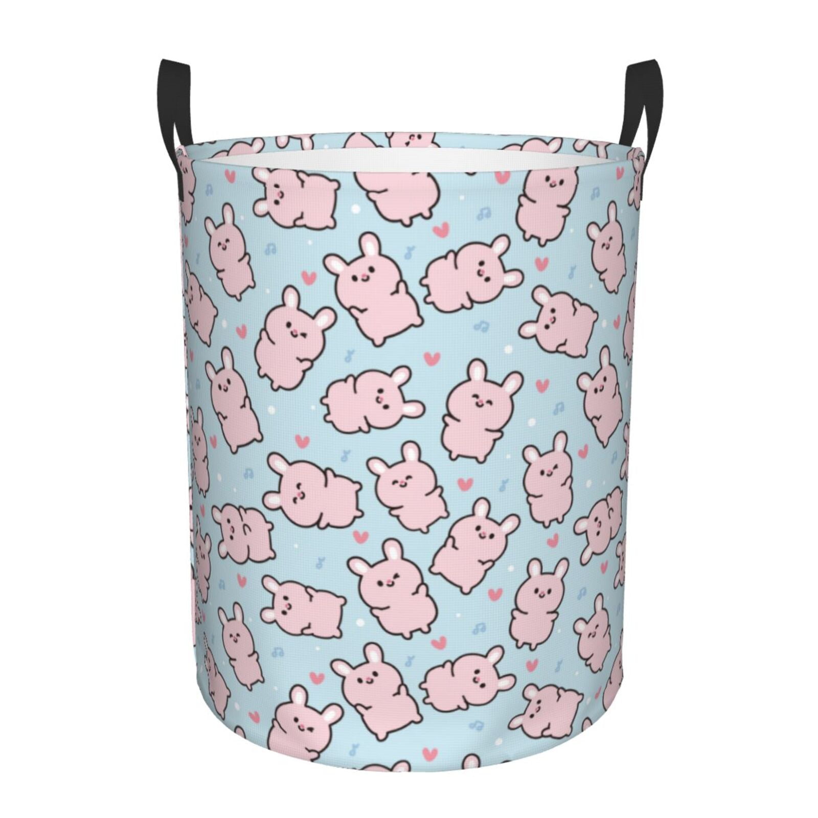 Cartoon Pink Rabbit Cute Laundry Basket with Handles - Freestanding ...
