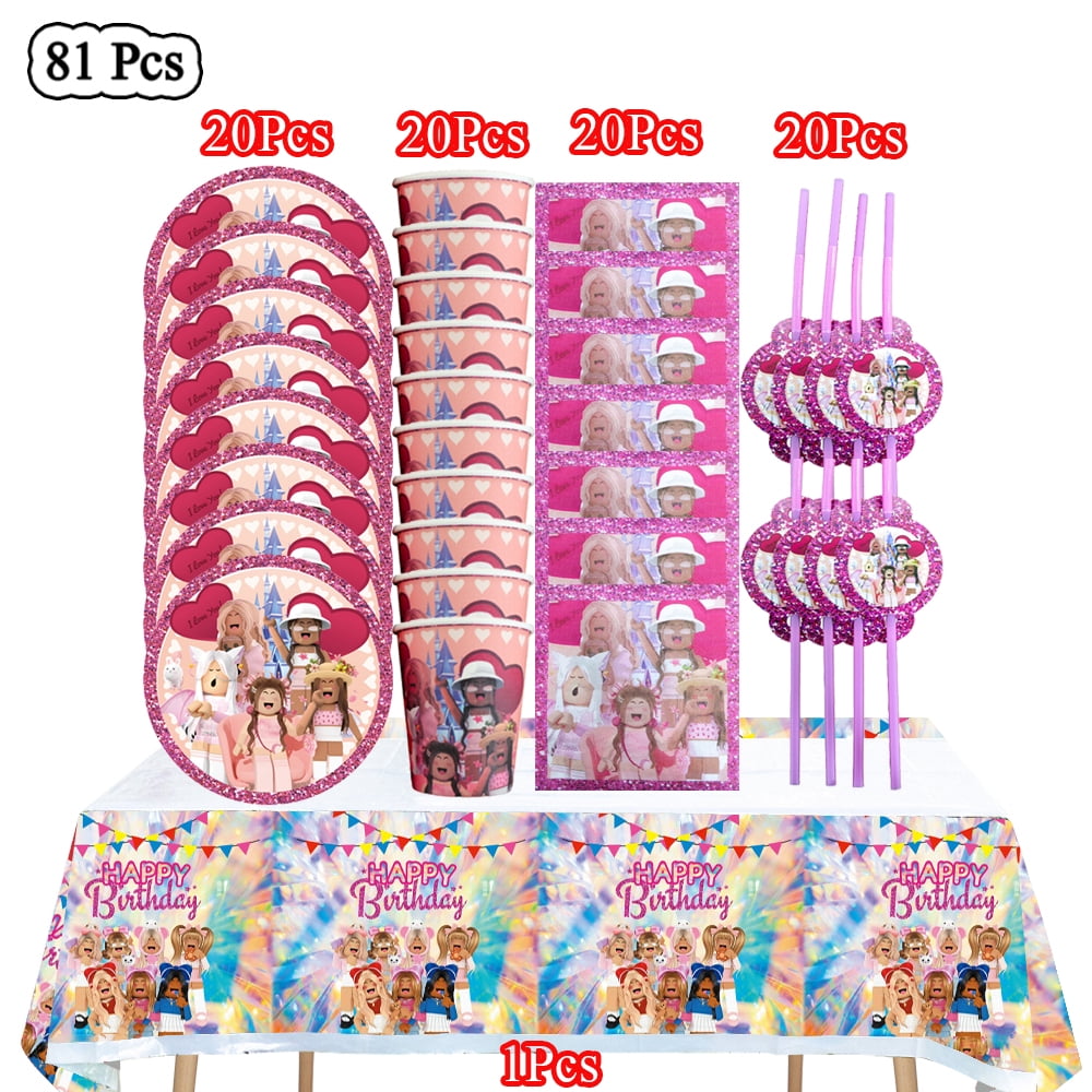 Cartoon Pink Roblox Birthday Party Decorations Napkins balloons Plate ...