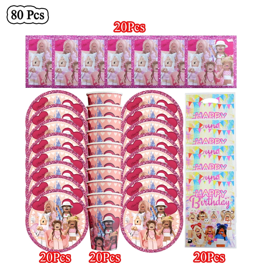 Cartoon Pink Roblox Birthday Party Decorations Napkins balloons Plate ...