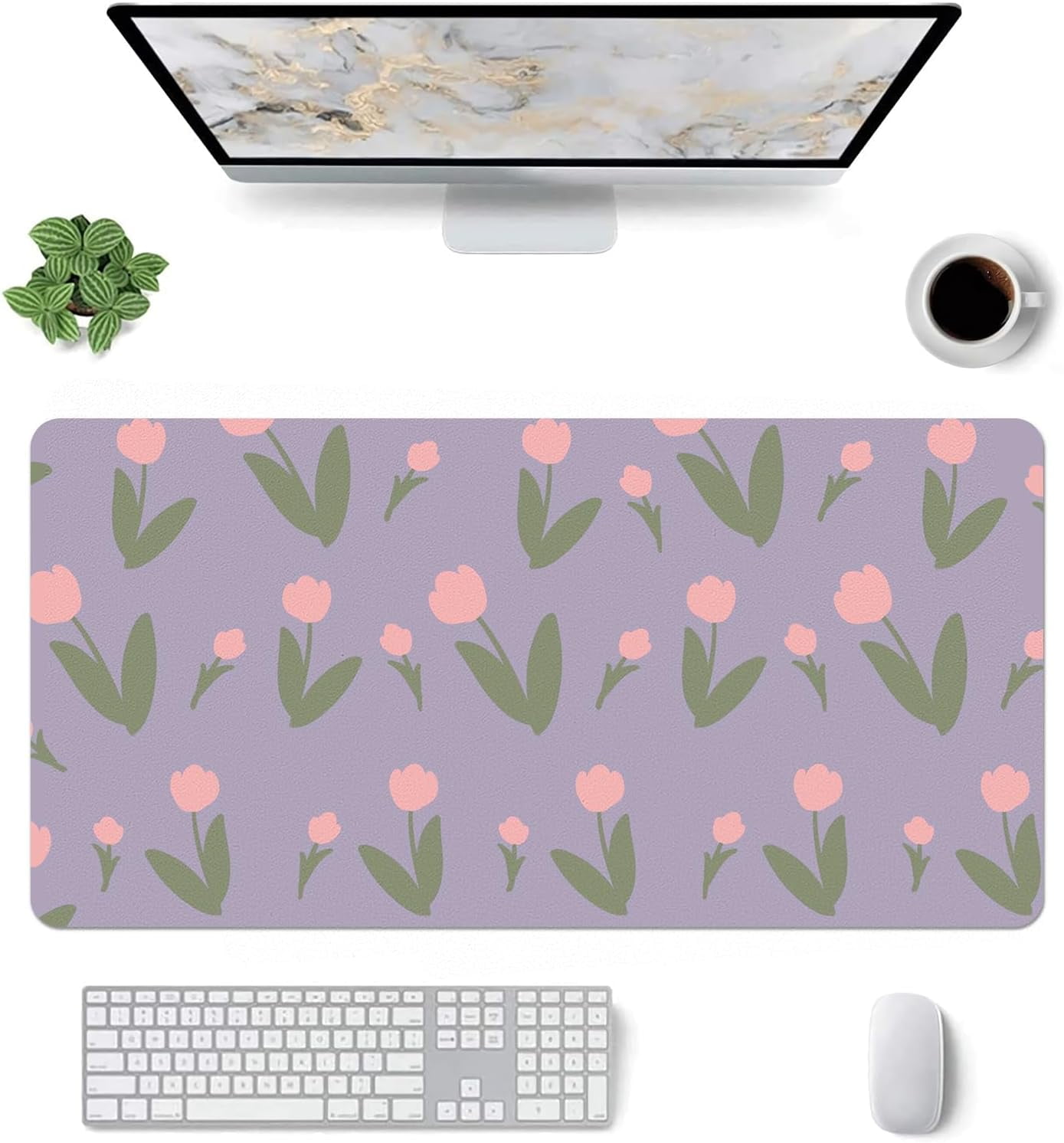Cartoon Pink Tulip Pattern Mouse Pad,Desk Mat,Game Mat,Makeup Table Mat ...
