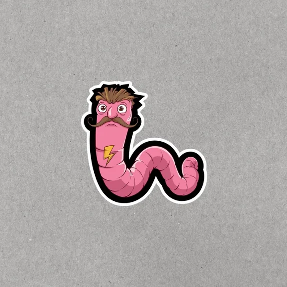 Cartoon Pink Worm Mustache Sticker - Decal For Laptops, Water ...