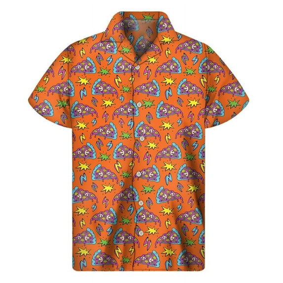 Cartoon Pizza 3D Print Hawaiian Shirts For Men Summer Food Pattern ...