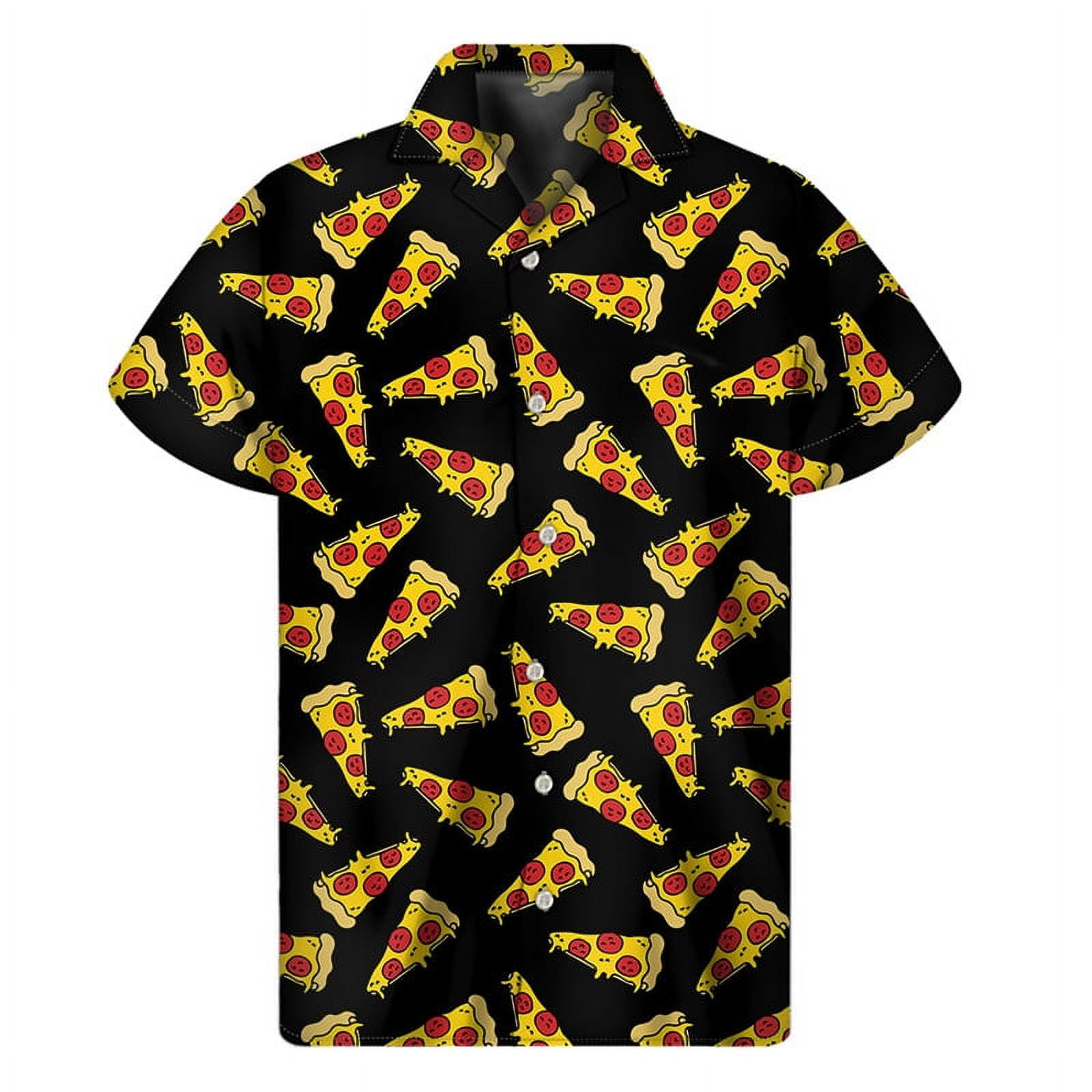 Cartoon Pizza 3D Print Hawaiian Shirts For Men Summer Food Pattern ...