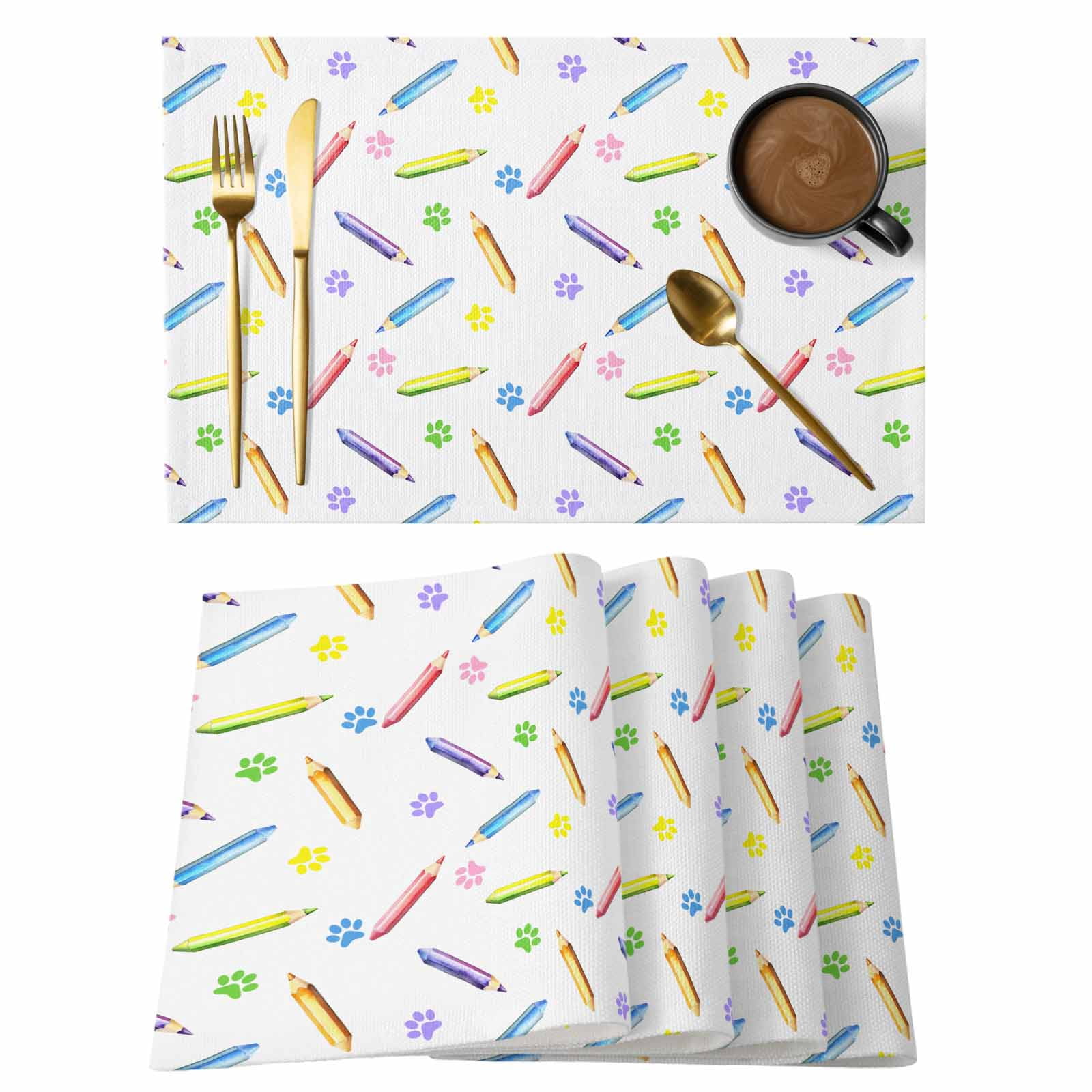 Cartoon Placemats Set of 6 Cute Colorful Pencil Paw Funny Print Place ...