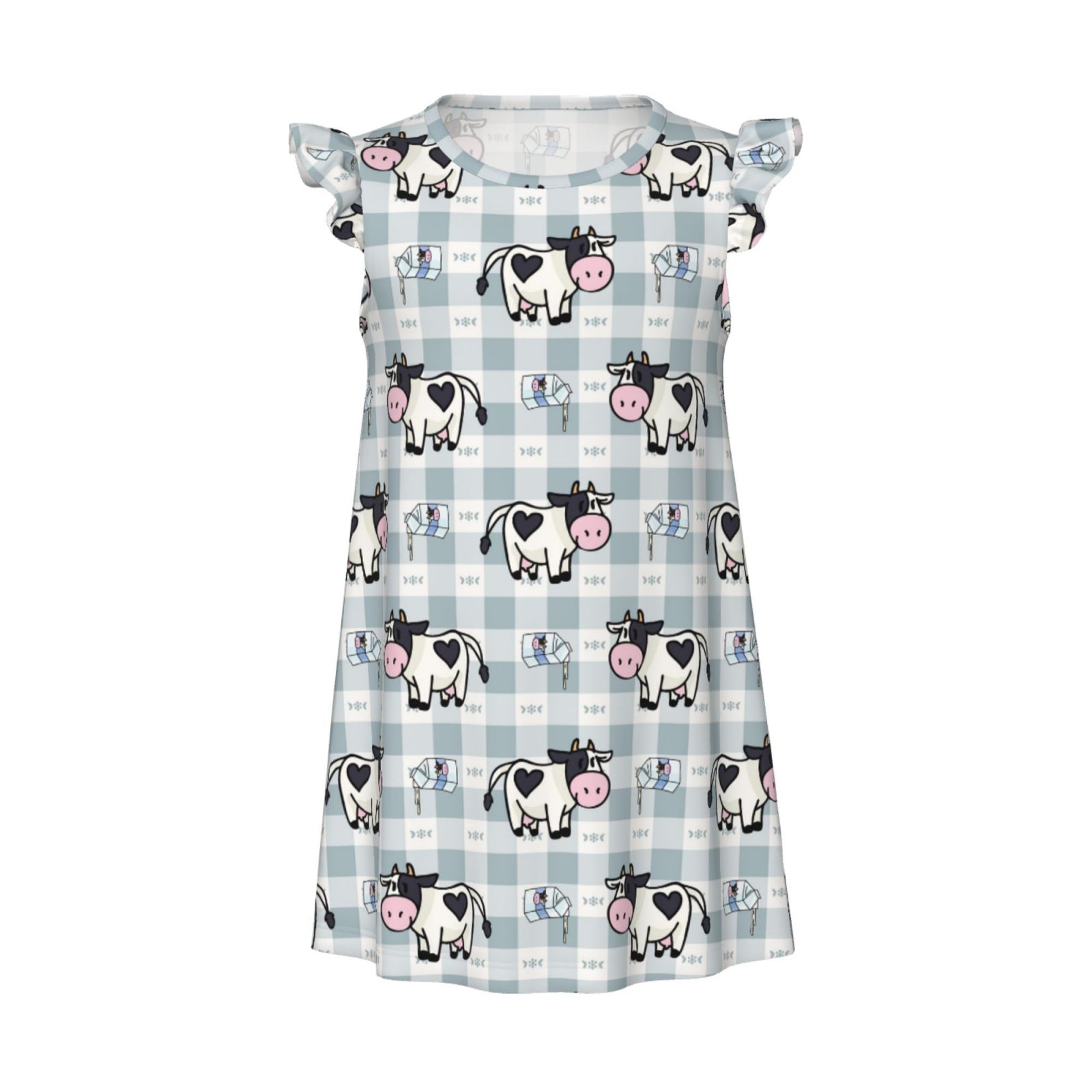 Cartoon Plaid Cute Cow Milk Girls Nightgowns, Pajamas for Girls, Soft ...
