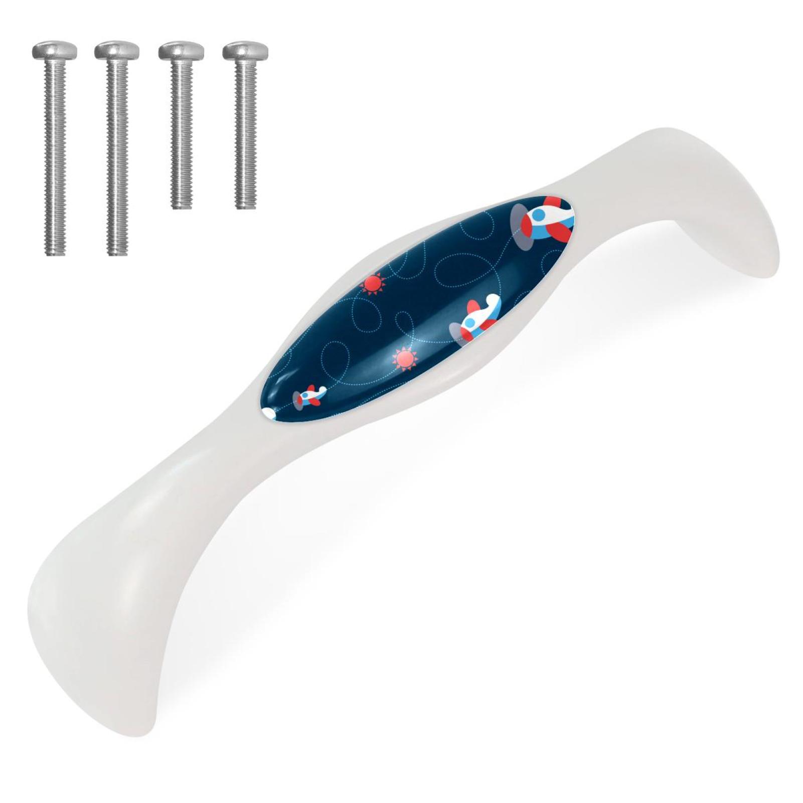 Cartoon Planes Navy Knob 4 Pack Arched Drawer Pulls Crystal Glass White ...