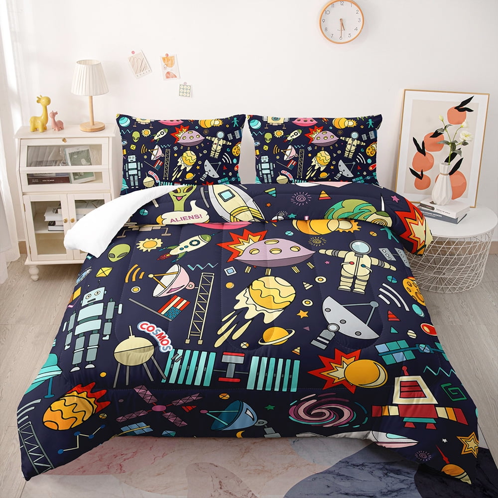 Cartoon Planet Astronaut Fat Quilt Bedding Feather Silk Cotton Digital ...