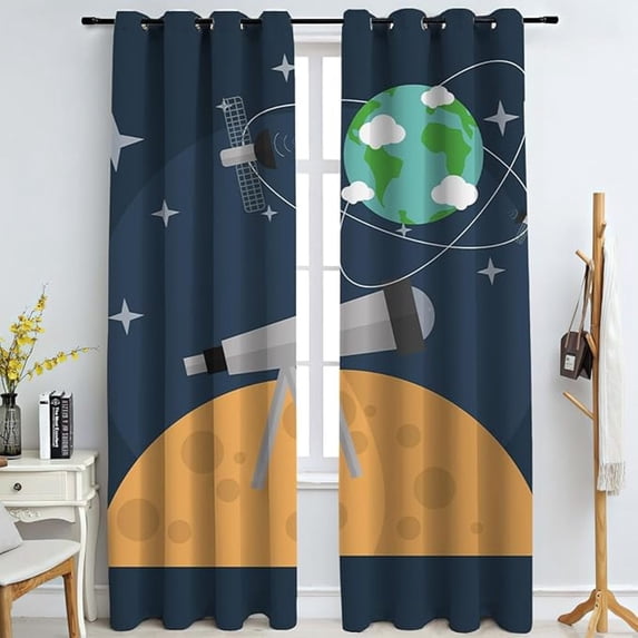 Cartoon Planet Blackout Curtains, Children's Universe Planets 3D ...