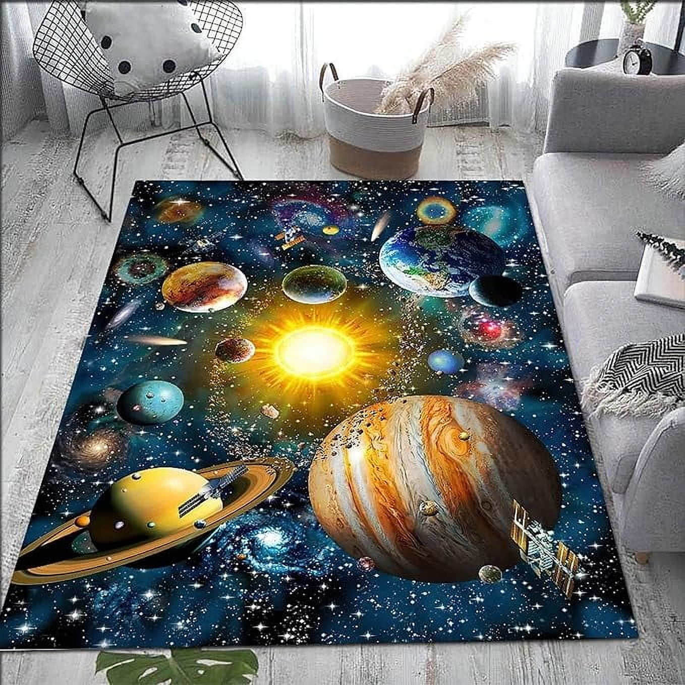 Cartoon Planet Starry Sky Kids Rugs, Earth Galaxy Large Bedroom Carpet ...