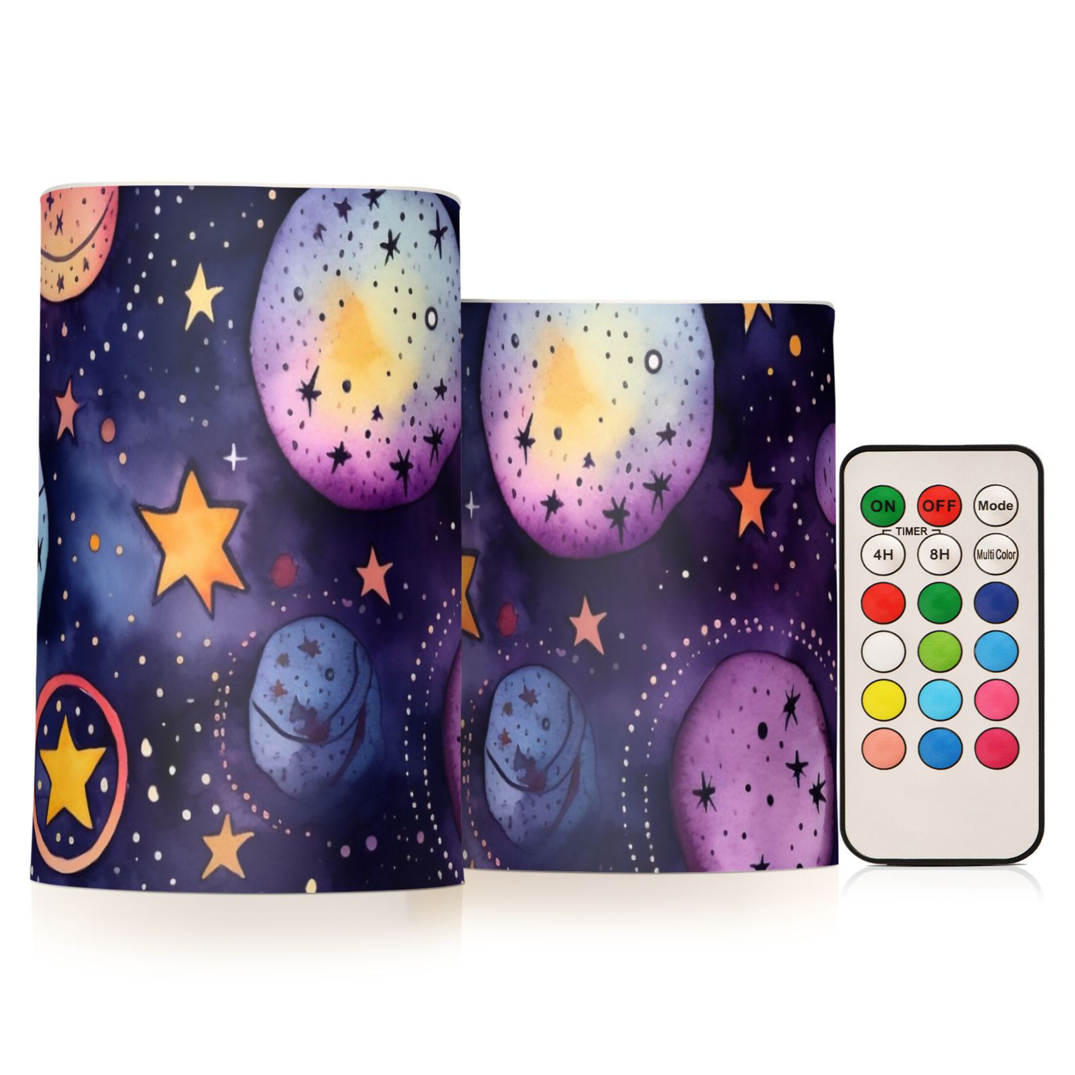 Cartoon Planet and Star Flameless Candles with Remote Timer LED Battery ...