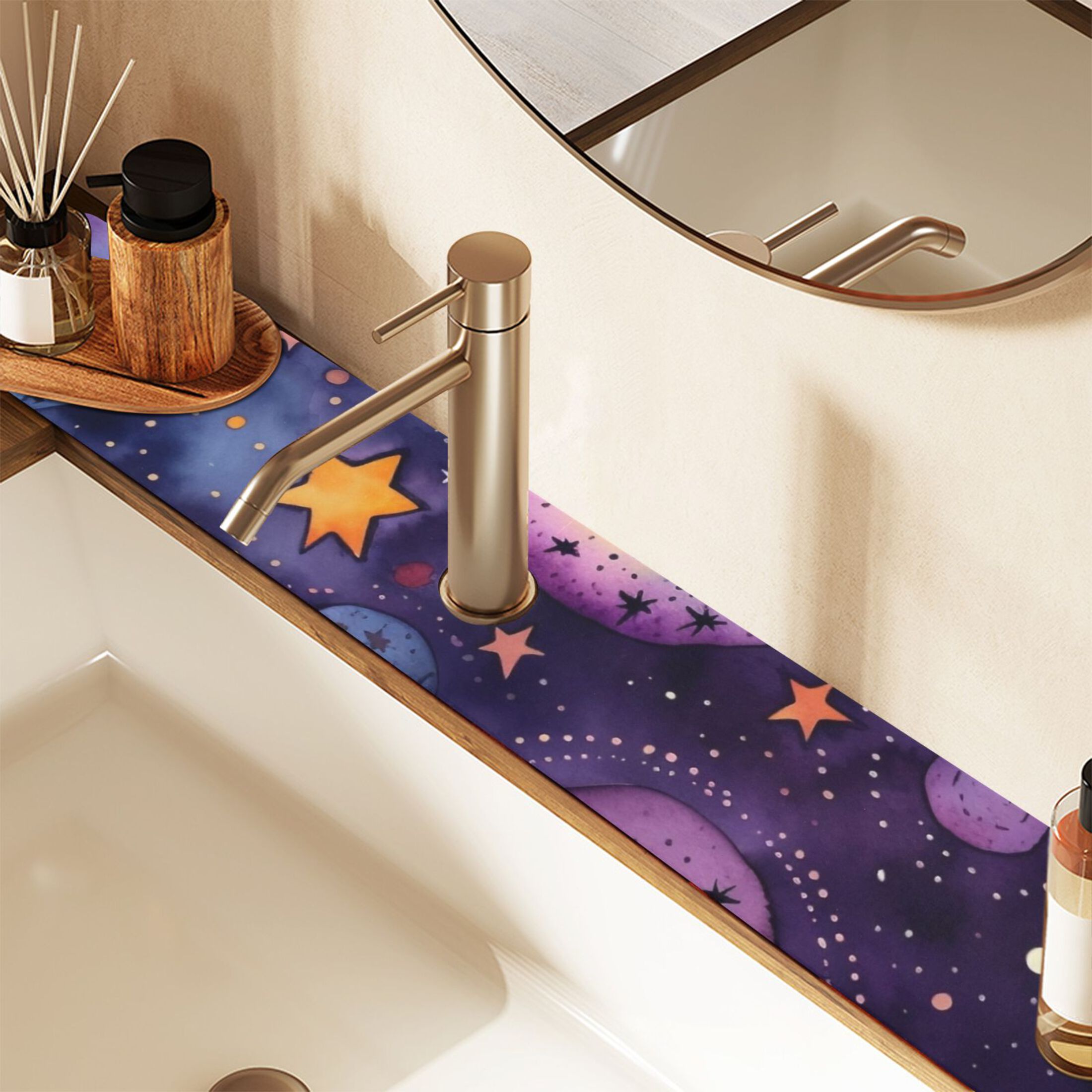 Cartoon Planet and Star Sink Splash Guard Faucet Drying Mat 30"x5.4 ...