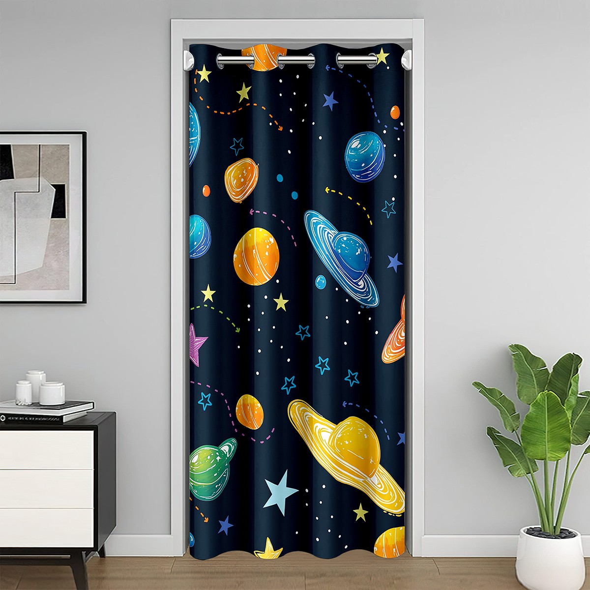 Cartoon Planets Door Curtain for Doorway Privacy,Watercolor Stars ...