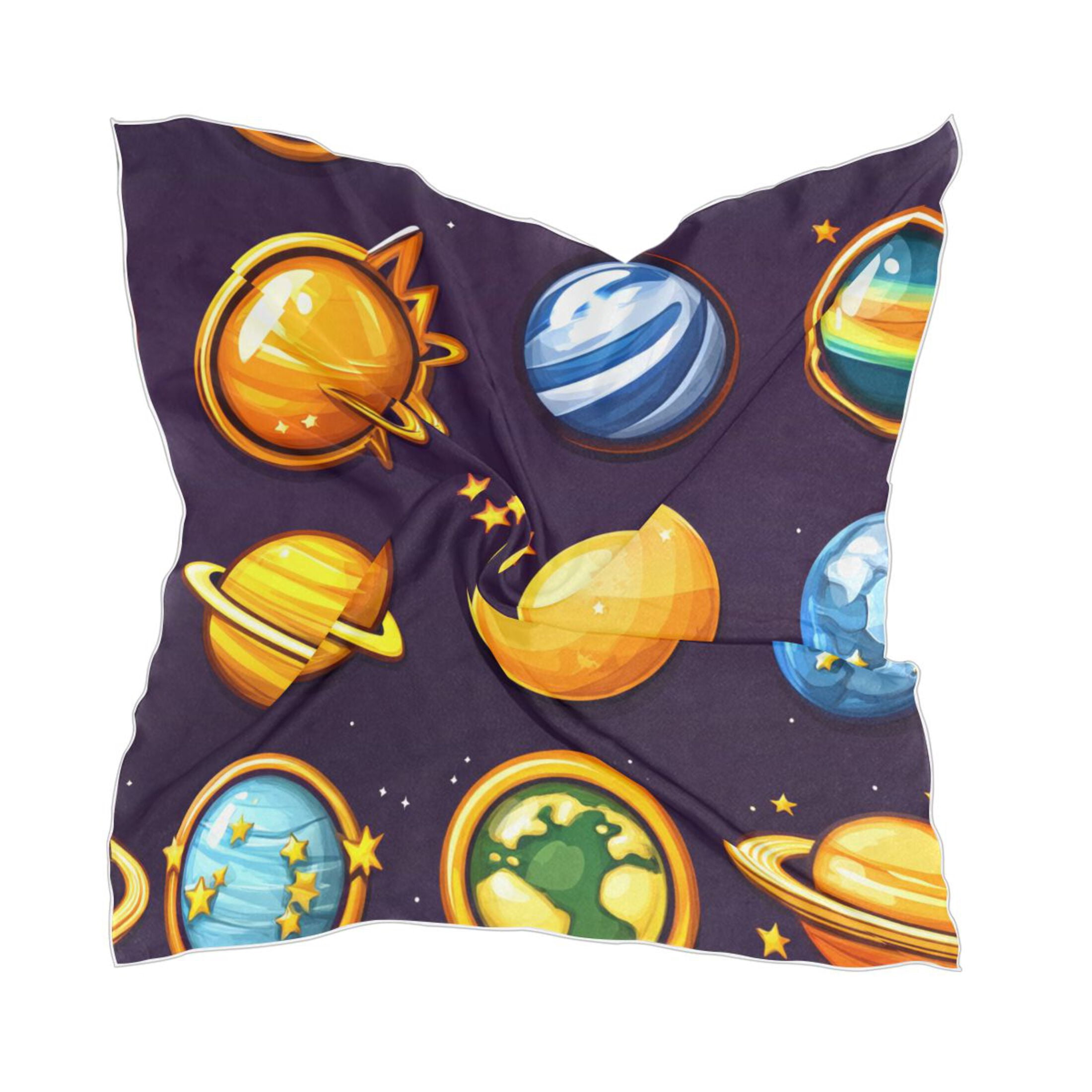 Cartoon Planets Pattern 23.62x23.62in Square Scarf Silk like Fabric ...